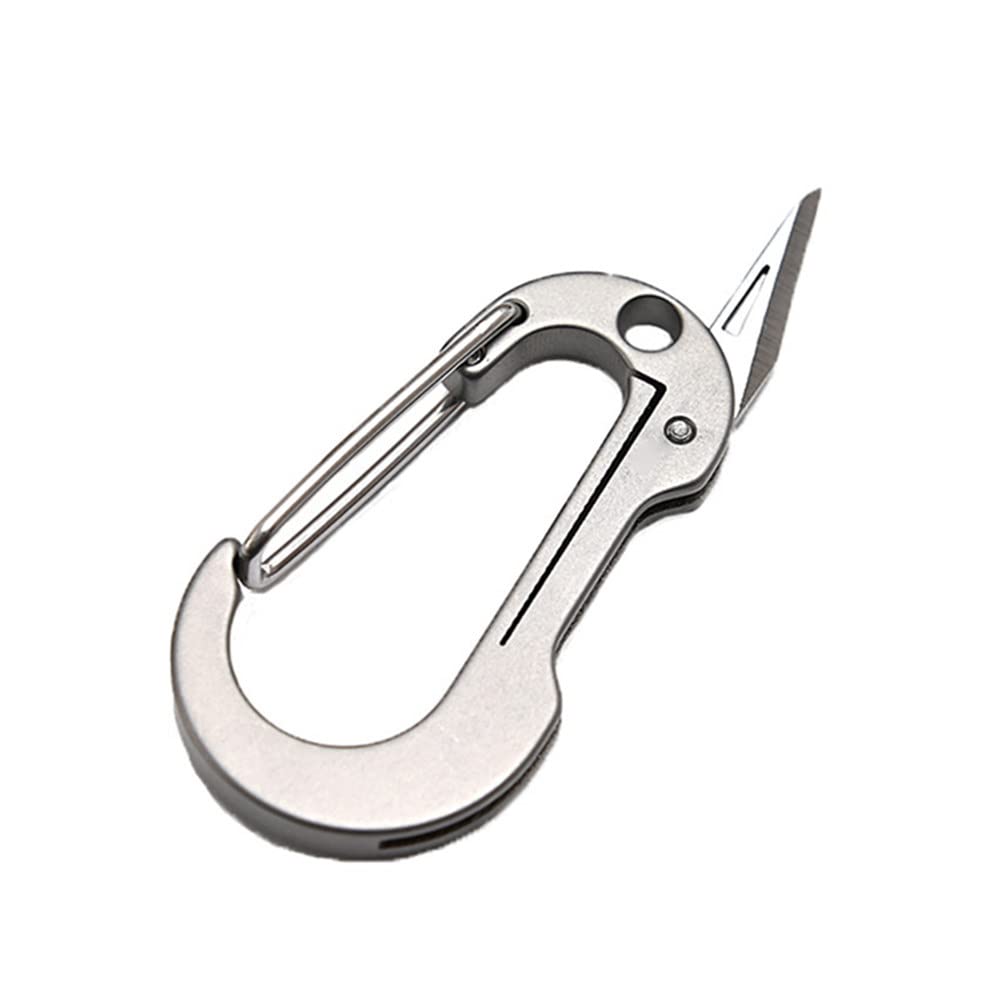 SZHOWORLD Small Titanium Carabiner with Folding Knife, EDC Multitool Keychain Clip Box Cutter, Perfect for Everyday Carry, Outdoor,Office,Camping,Hiking