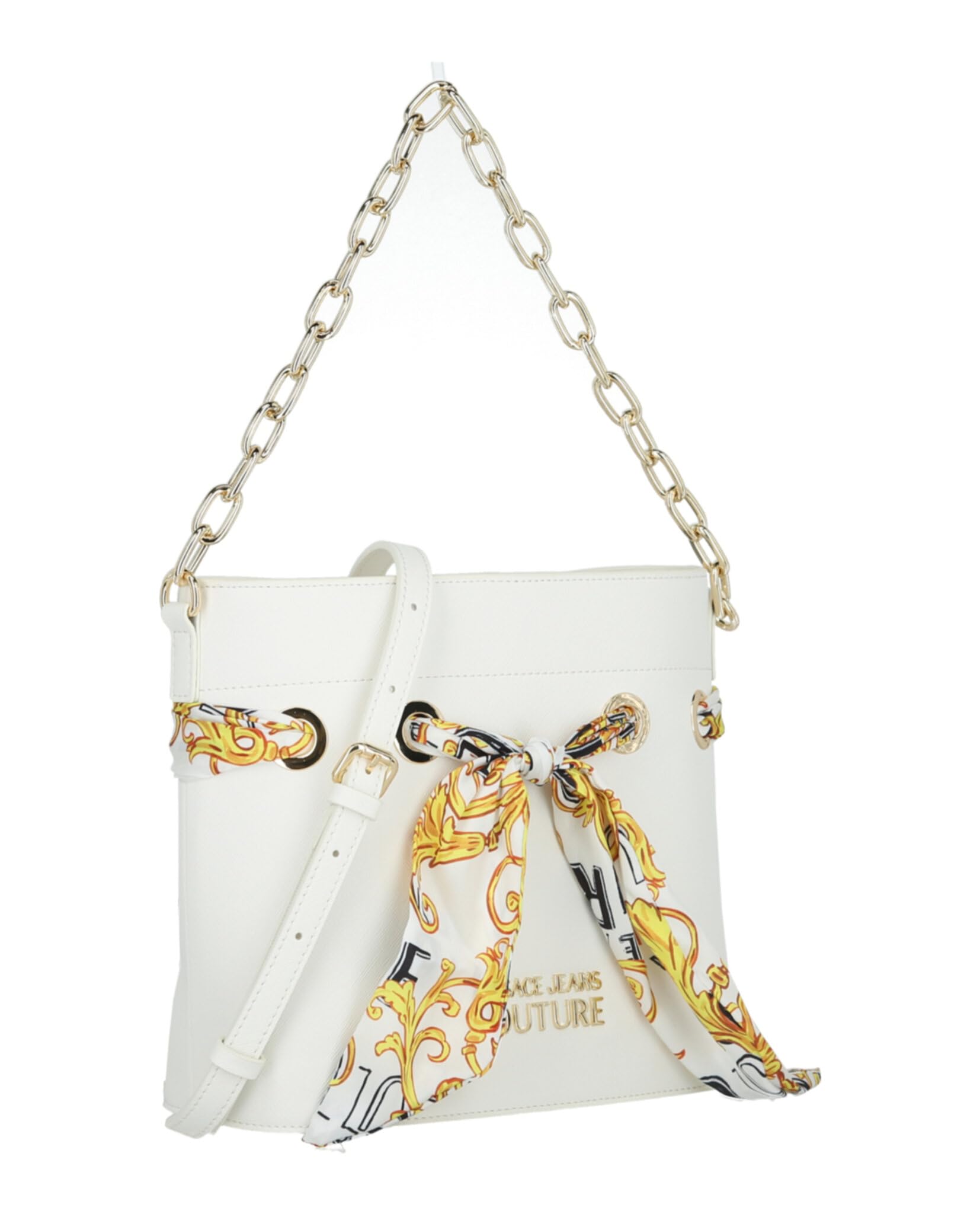 Versace Jeans Couture White Scarf Embellished Medium Bucket Bag for womens