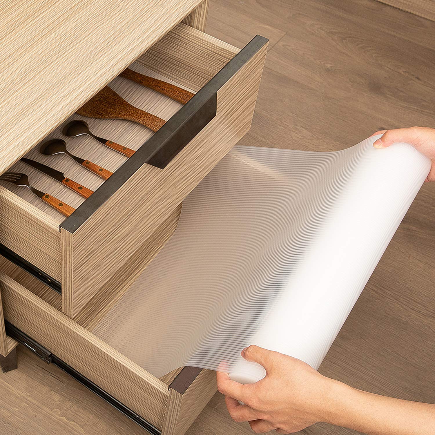SinhRinh Shelf Liner, Non-Adhesive Drawer Liner, Double Sided Non-Slip Cabinet Liner 12IN x 10FT Cuttable and Washable for Kitchen, Shoe Rack and Refrigerator - Clear