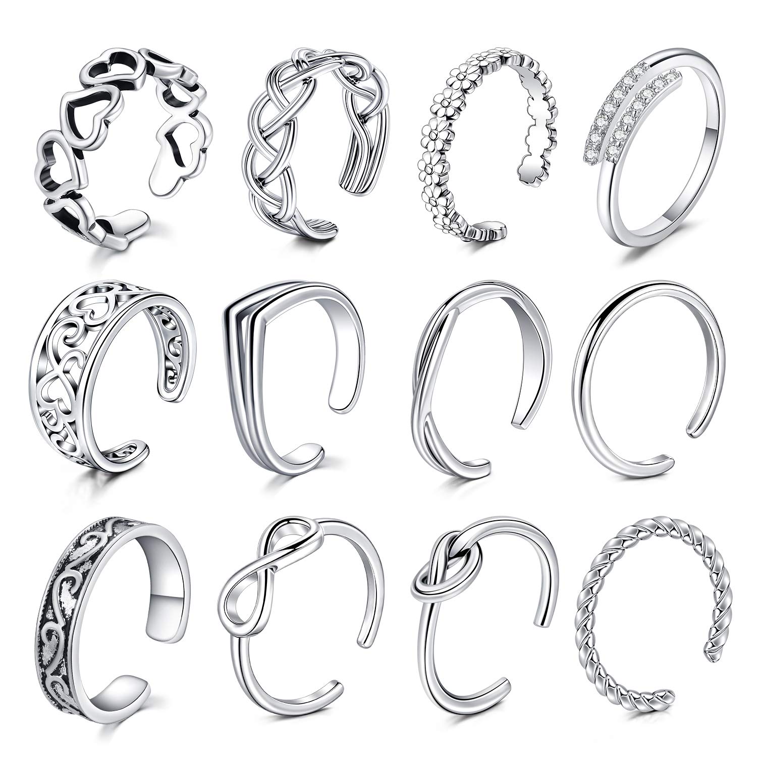 Mayhoop 12Pcs Open Toe Rings Adjustable Toe Band Ring Set Finger Foot Jewelry For Women Men