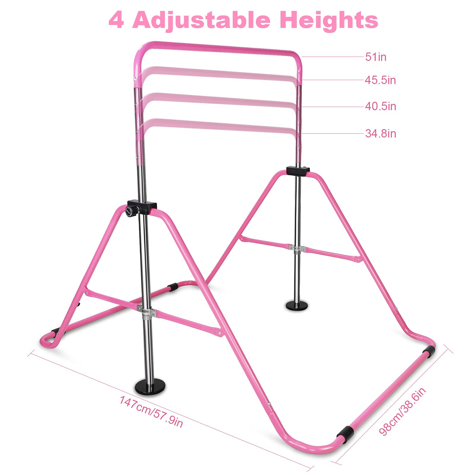 KL KLB Sport Expandable Gymnastics Bars Kids Junior Kip Training Bars Equipment for Home, Folding Height Adjustable Horizontal Bars for 3-7 Years Old (Pink)