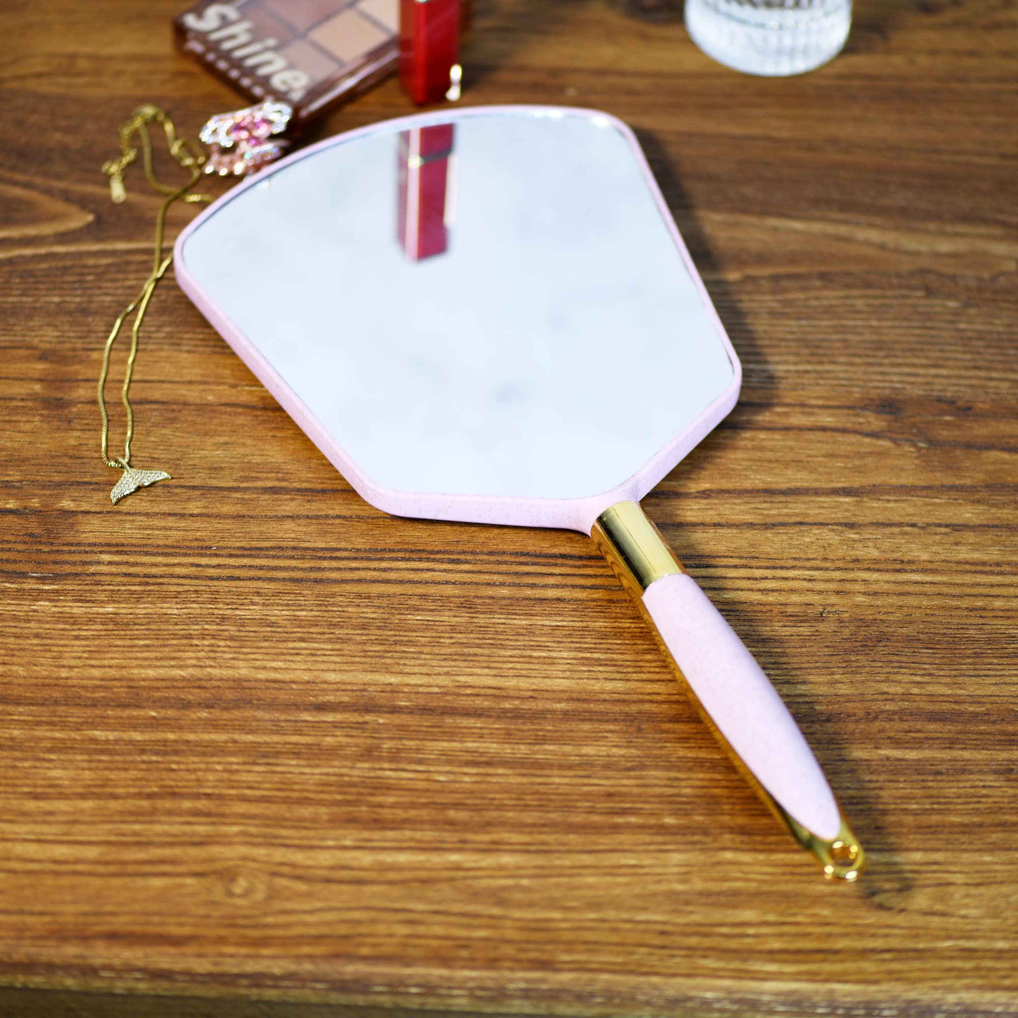 YCHMIR Hand Mirror, Handheld Mirror with Handle,Barber Hairdressing Handheld Mirrorfor for Salon 6 x 13 inch Pink-Square