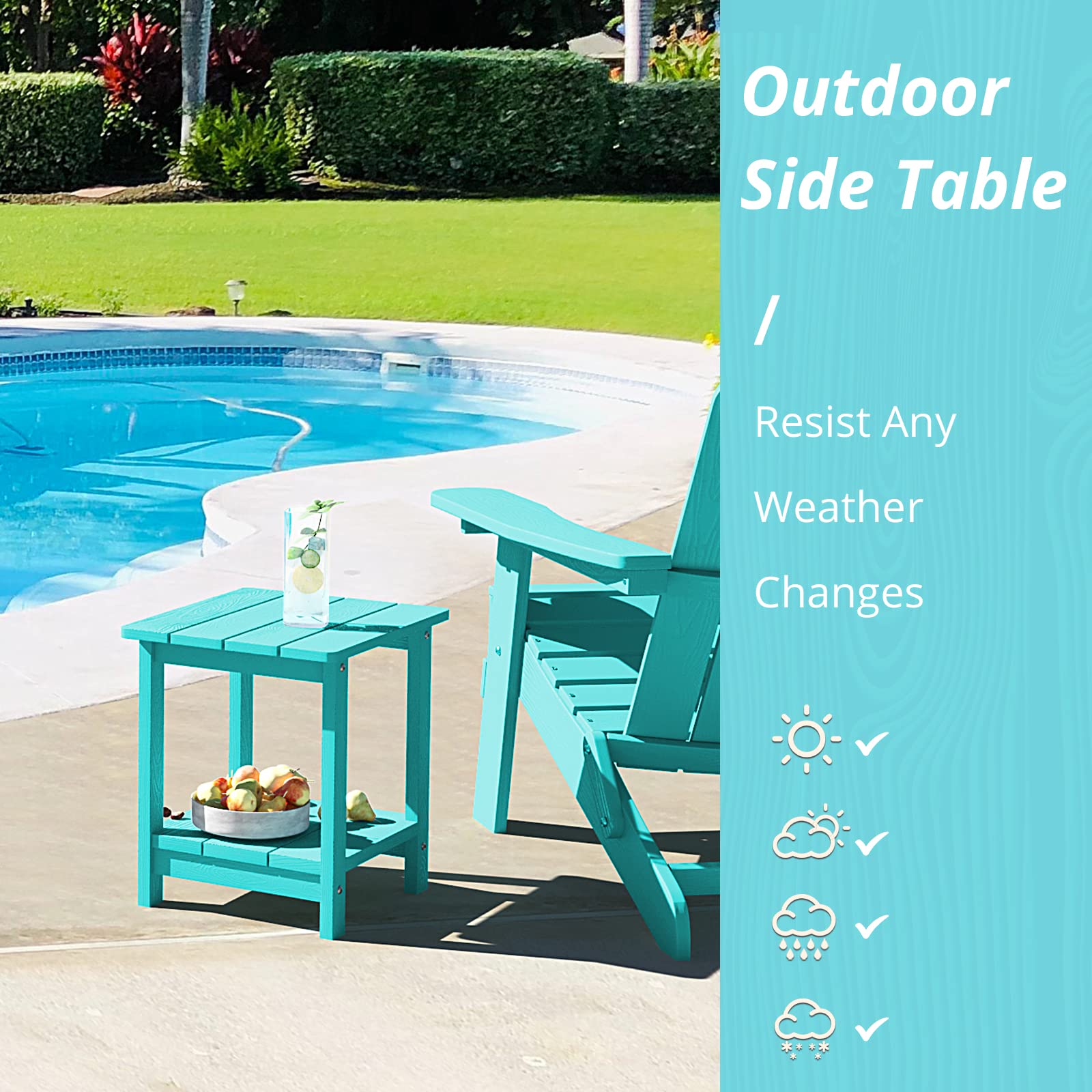 LUE BONA Adirondack Outdoor Side Table, 2-Tier Red Poly Patio End Table Weather Resistant, Morden Side Table for Patio, Pool, Porch