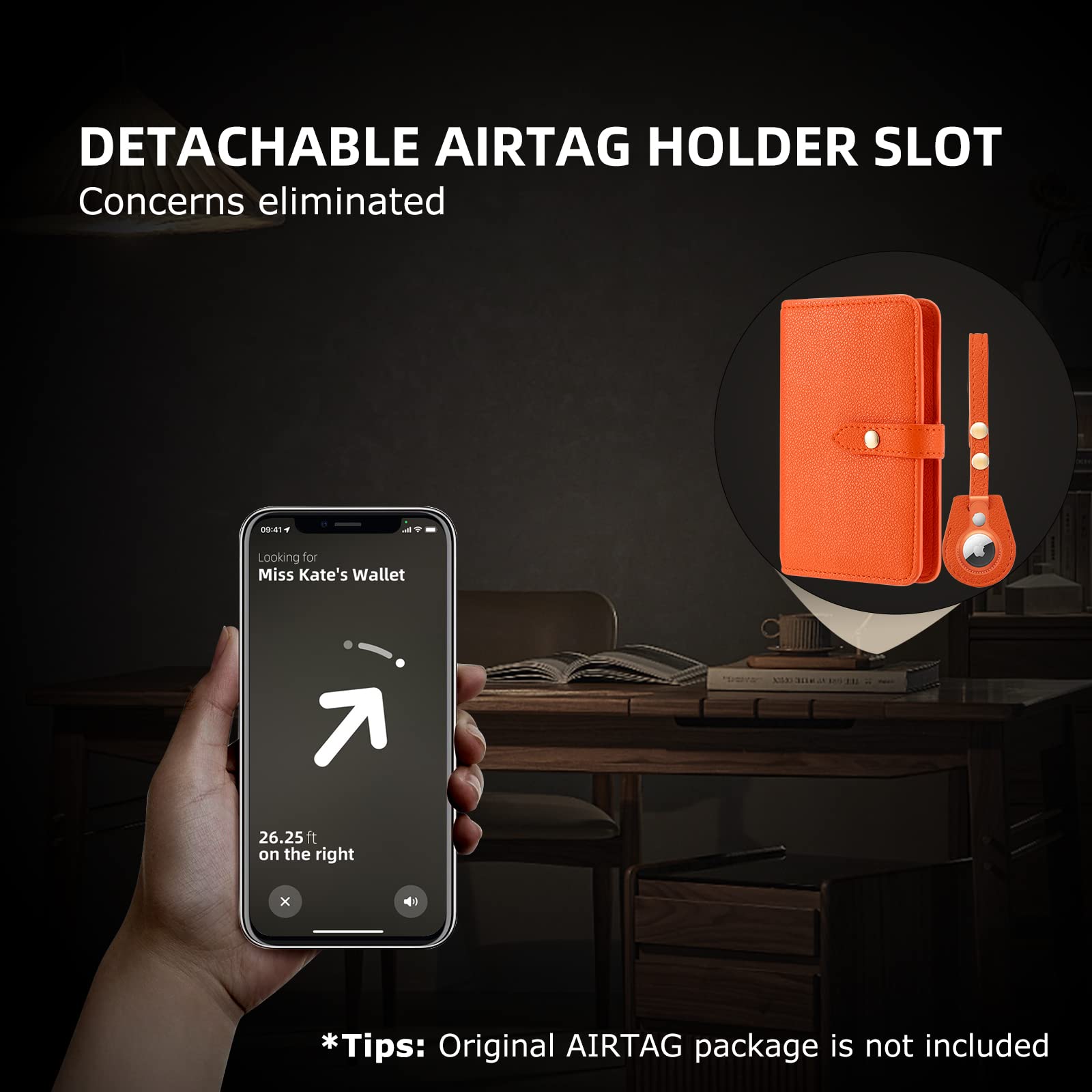 Small Womens Wallet Airtag RFID Blocking Leather – Holds Two Passports for Travel–Compact Bifold Clutch Credit Card Case with ID Window,Wrist Strap - Awesome Anniversary,Birthday Gift Choice - Orange