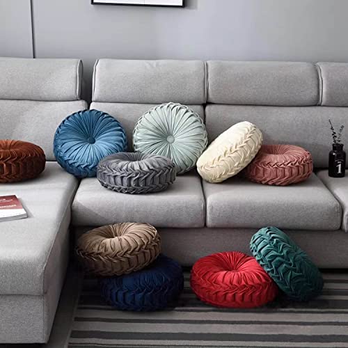 Wine Red Round Throw Pillow Holland Velvet Home Decoration Pleated Round Cushion ,Home Decorative for Home Sofa Chair Bed Car Decor