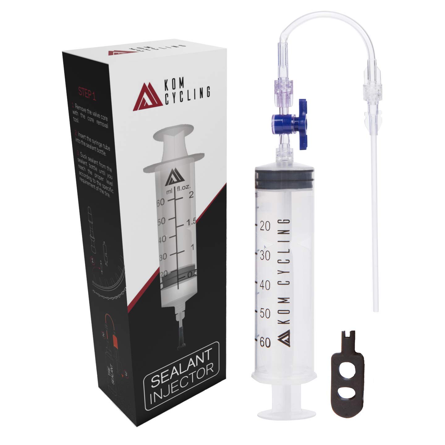 KOM Cycling Tubeless Sealant Injector Syringe and Presta Valve Core Removal Tool Designed for Stans No Tubes sealant and Other sealants