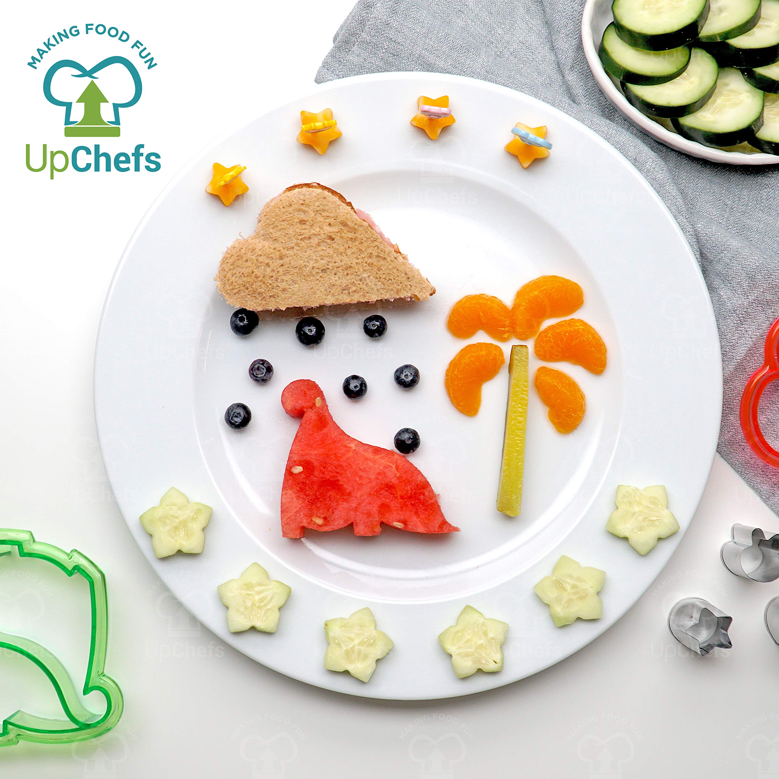 UpChefs Sandwich Cutters for kids - Create Healthy School Lunches in Minutes with These Fun Bento Lunch Box Accessories β Includes Fruit and Vegetable cookie cutters β Food Picks Plus Scratch Notes