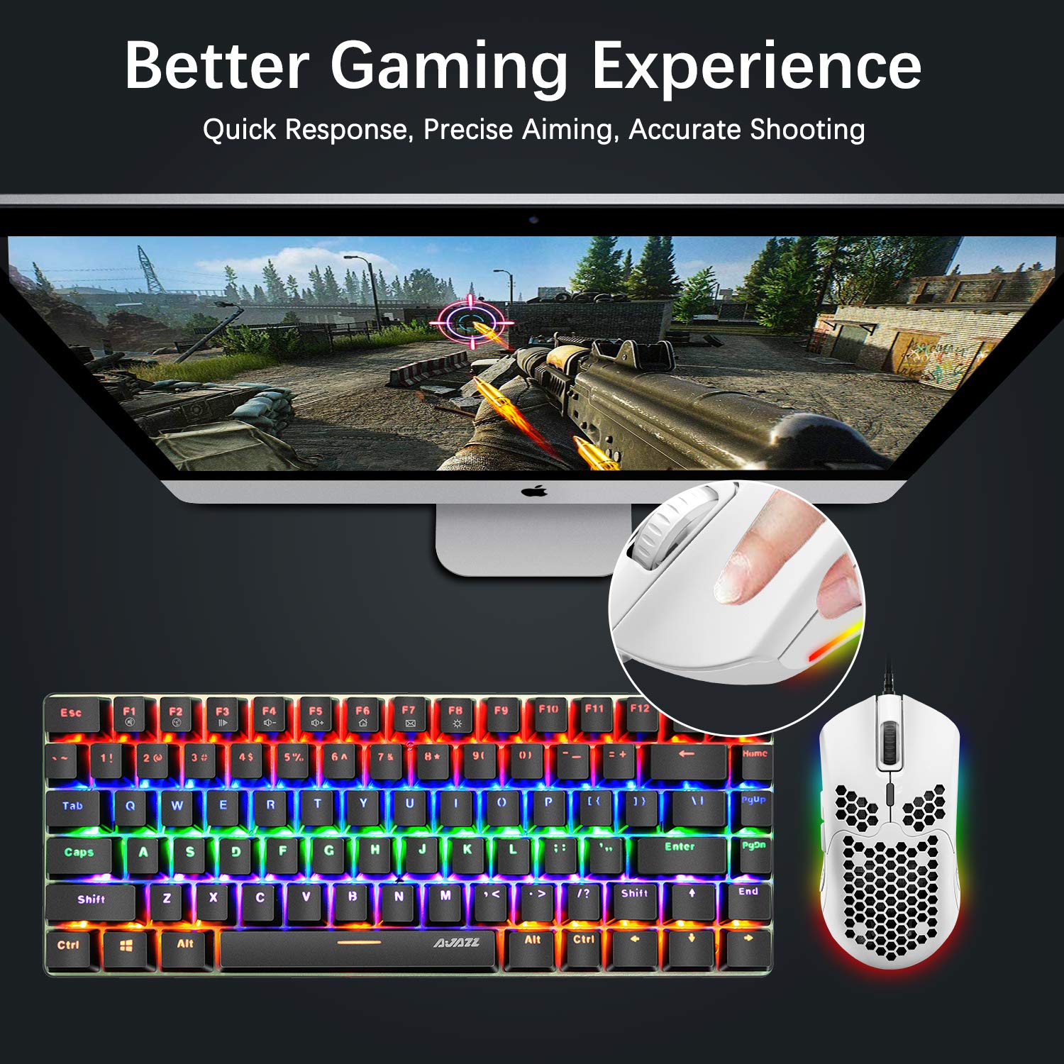 Lightweight Wired Gaming Mouse with 7 Button 26RGB Backlit Programmable Driver PAW3325 12000 DPI Optical Sensor Ultralight Ergonomic 65G Honeycomb Shell Ultraweave Cable for PC Xbox PS4 Gamer(White)