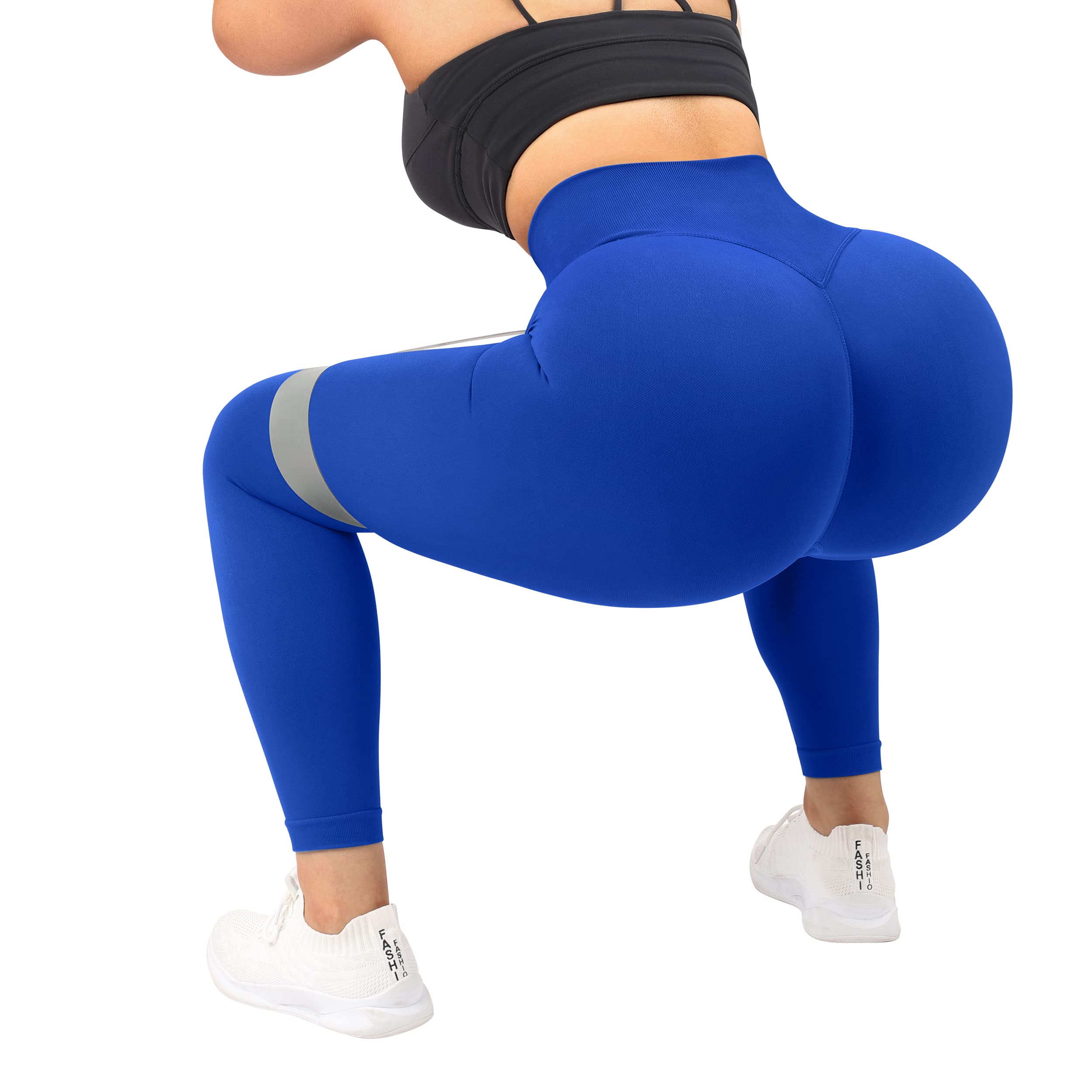 OMKAGI No Scrunch Butt Seamless Leggings for Women High Waisted Workout Yoga Pants(L,859-Peacock Blue)