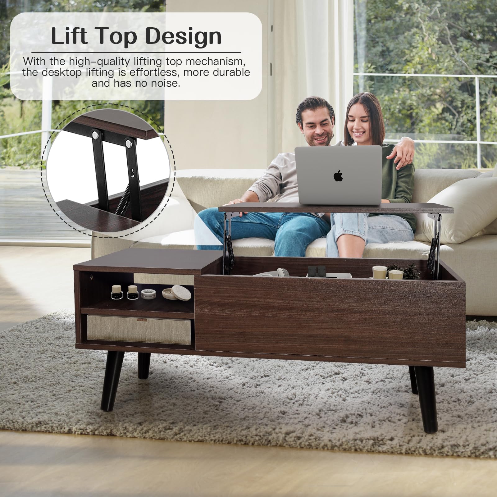Ktoinpo Lift Top Coffee Tables for Living Room Grey Hidden Storage Compartment Tea Table with Lifting Top Modern Rectangular Center Tables Wood Furniture Gifts