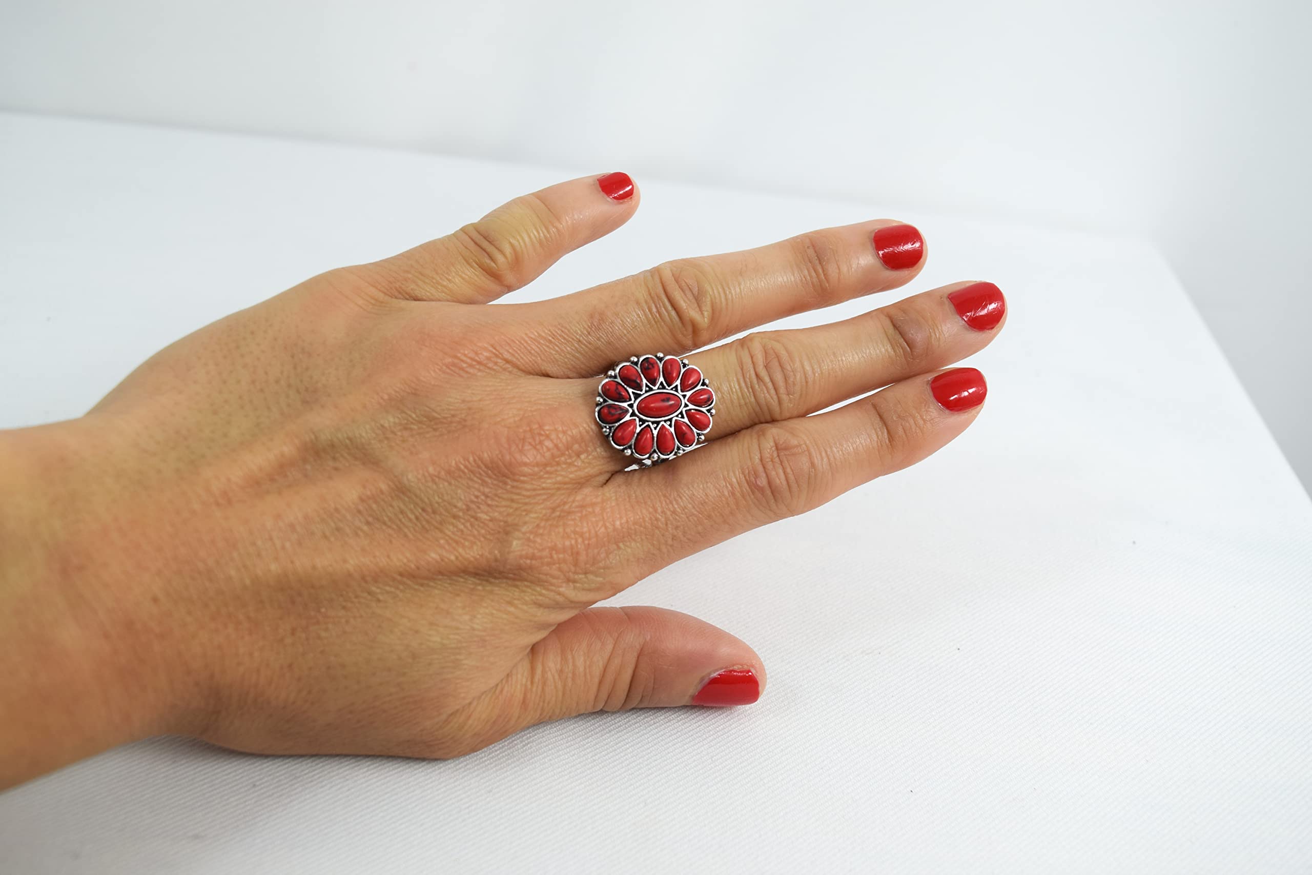 Skelapparel Bohemian Squash Blossom Howlite Stone Mini Ring (Red)