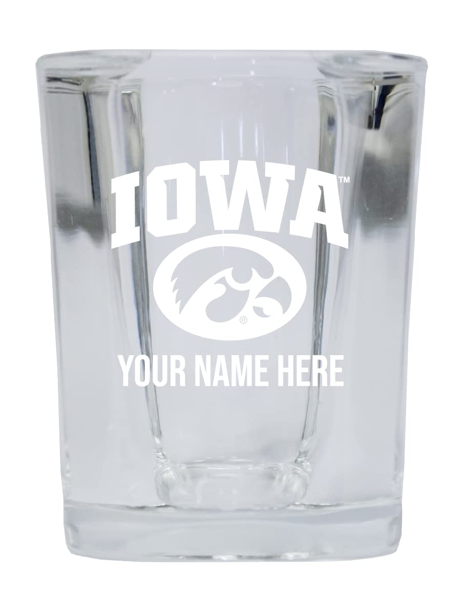 Personalized Customizable Iowa Hawkeyes Etched Square Shot Glass 2 oz With Custom Name (1) Officially Licensed Collegiate Product