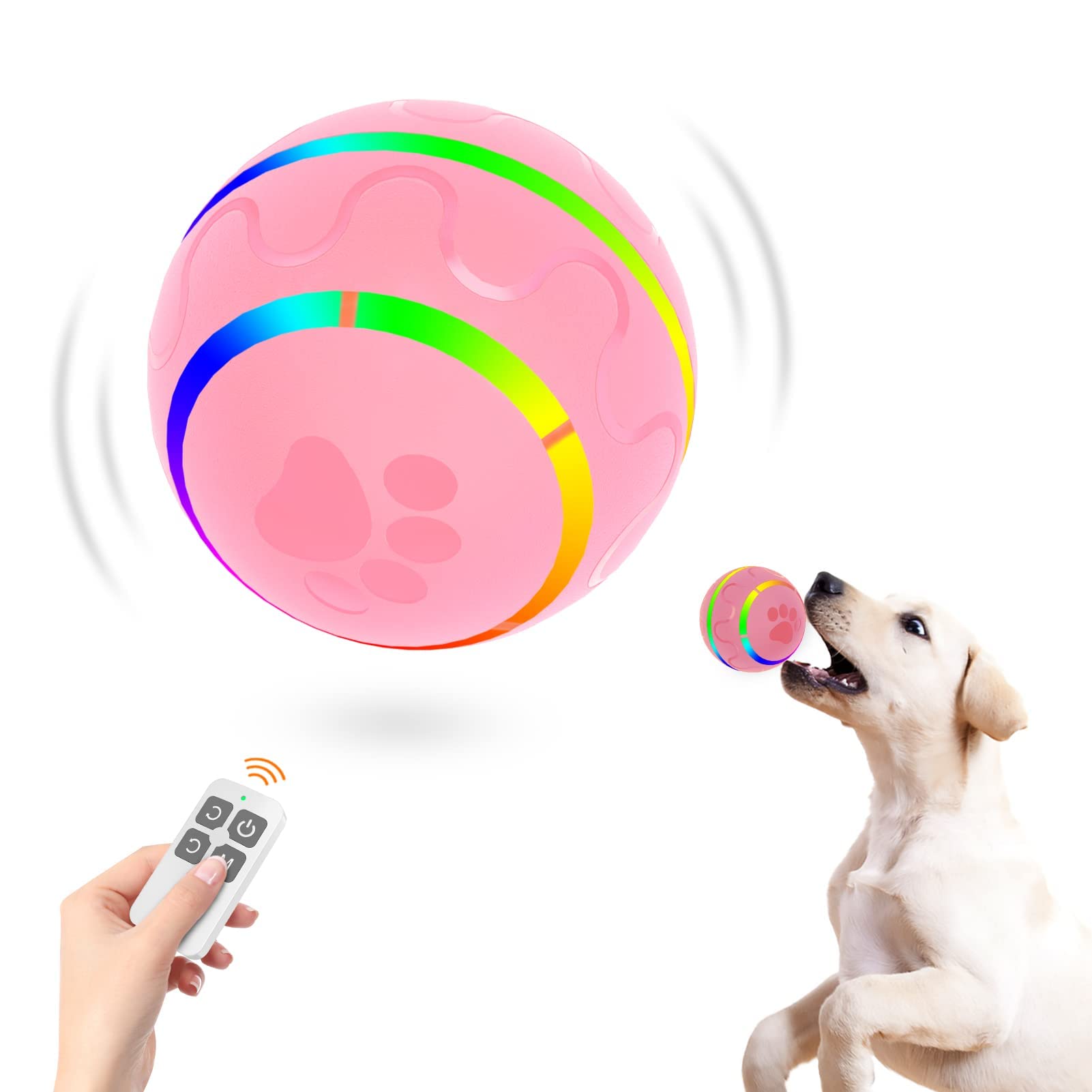 Kirisima Interactive Dog Balls Toys Active Rolling Ball for Dogs, Aggressive Chewers Toy, Remote Control Light-Up Dog Ball USB Rechargeable