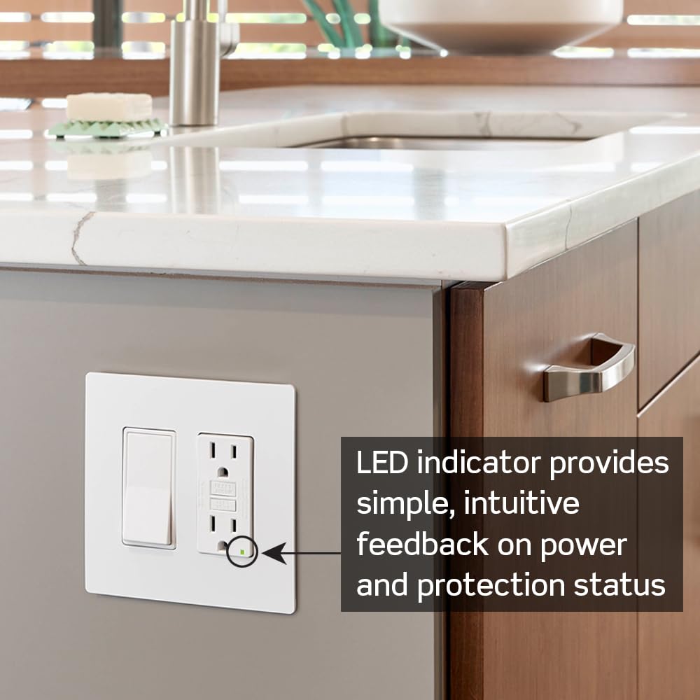 Leviton GFCI Outlet, 20 Amp, Self Test, Tamper-Resistant with LED Indicator Light, Protection from Electric Shock and Electrocution, GFTR2-W, White