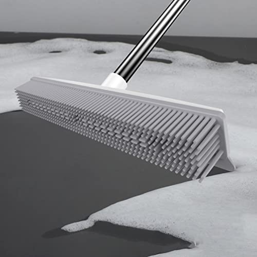 UPKOCH Floor Scrubber Brush Silicone Carpet Rake Hair Cleaning Broom Rubber Broom Carpet Rake Pet Hair Remover Broom Long Handle Scrubbing Brush Household Cleaning Tools White Grey