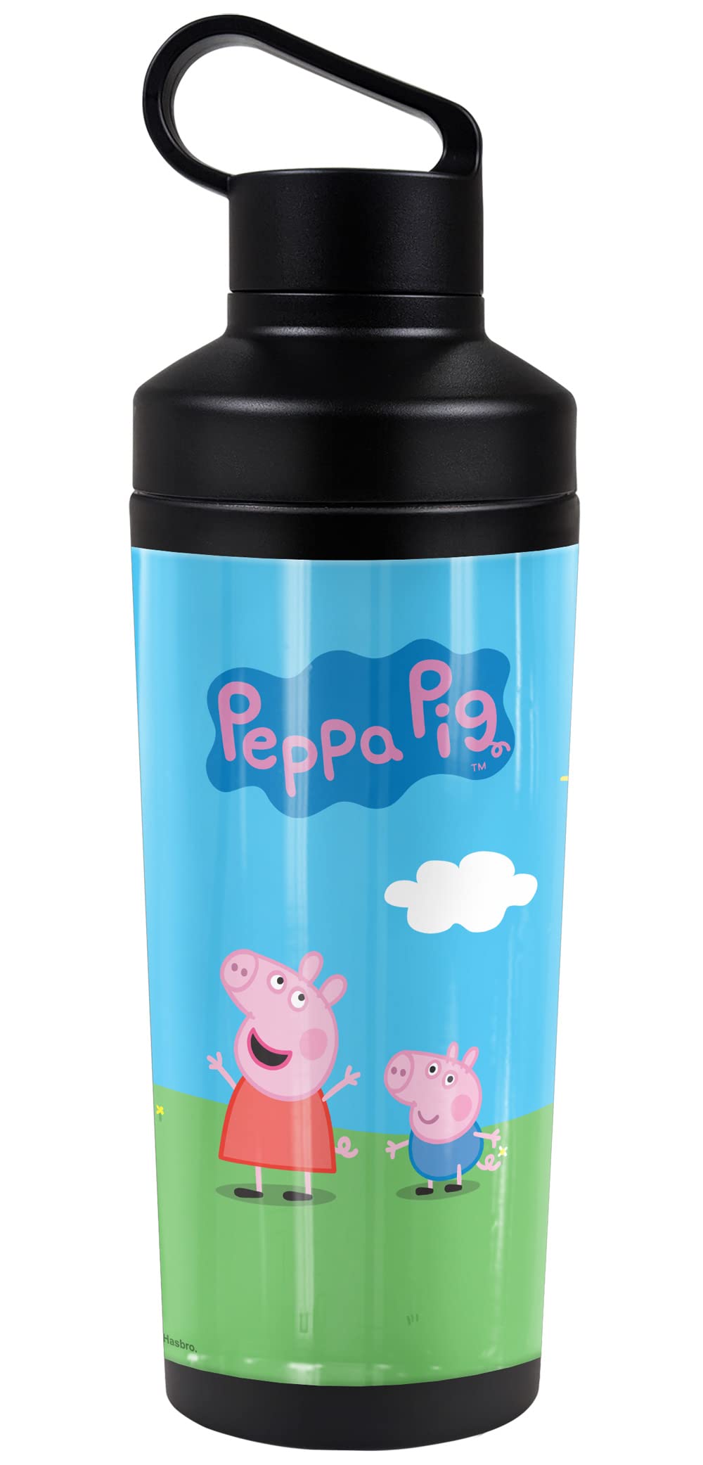 Peppa Pig OFFICIAL Peppa And George Sunny Day 18 oz Insulated Water Bottle, Leak Resistant, Vacuum Insulated Stainless Steel with 2-in-1 Loop Cap