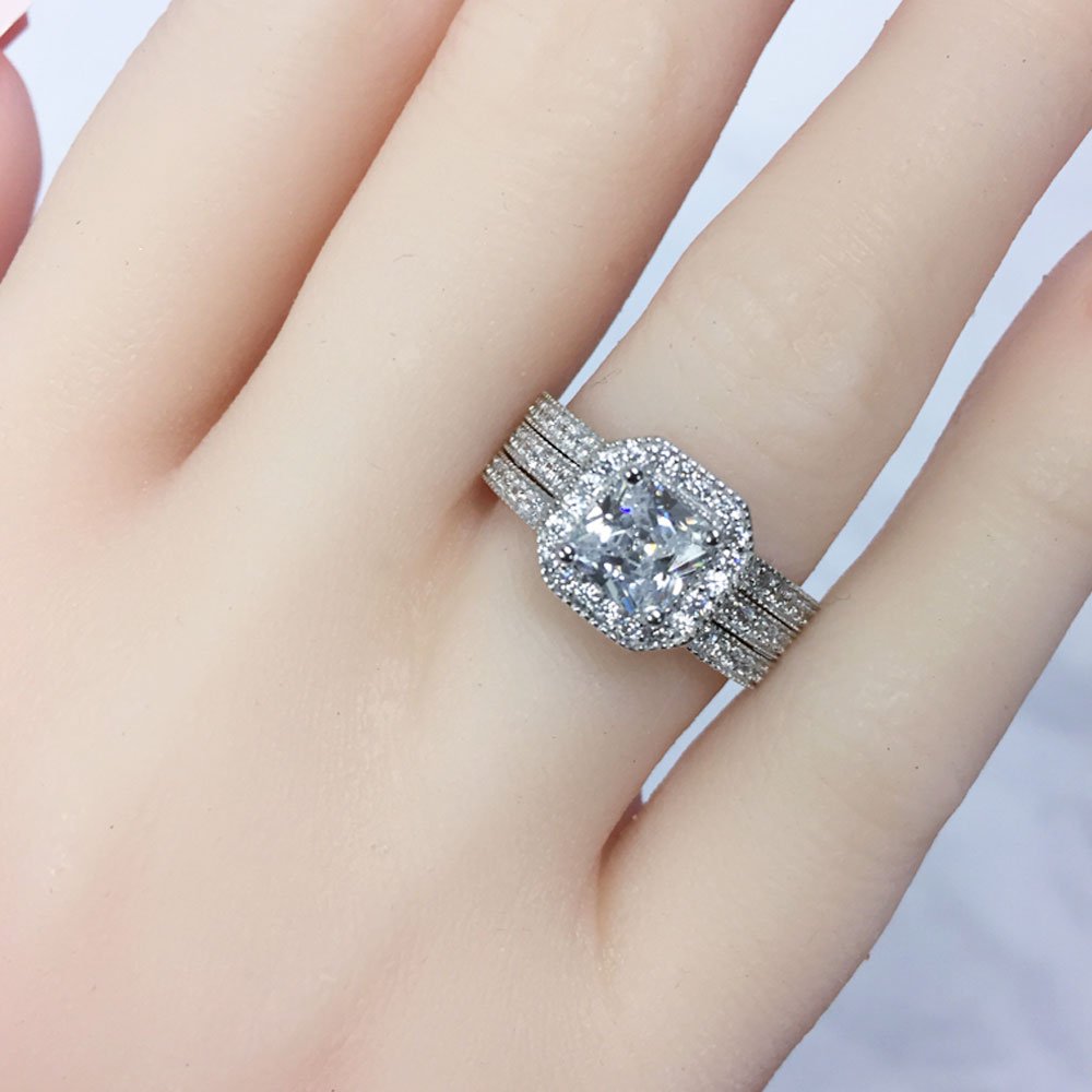 MABELLA Princess Sterling Silver Cubic Zirconia Wedding Engagement Ring Set Gifts for Women,Size 7