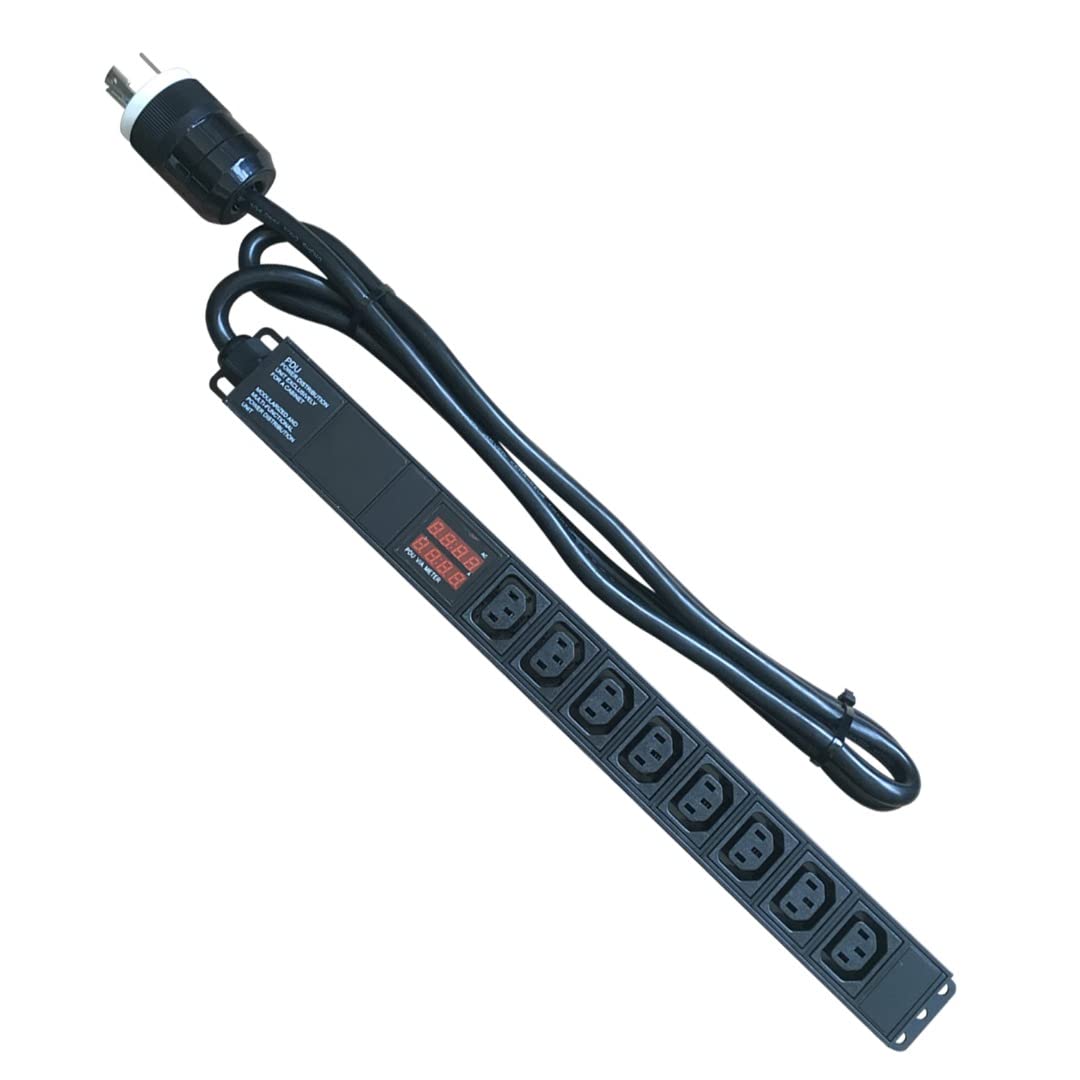 Valiant Power, Metered, Surge Protection, Rack Mount PDU, Basic 208-230-240-250v/30A, L6-30P Input, (8-C13) Outlets, 1U Horizontal Rackmount (C13) 3 Year Warranty, Crypto Mining