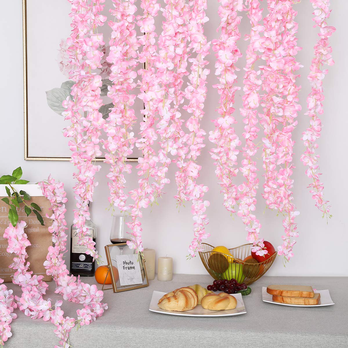 Luyue Wisteria Artificial Flowers 4.6ft Hanging Flowers Garland Vine for Wedding Party Home Decoration 6 Pack (Pink)
