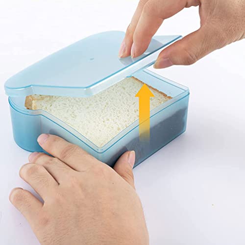 Zerodeko 4Pcs Sandwich Container Box, Toast Shaped Food Storage Holder with Lids, Food Grade Plastic Lunch Prep Box Resuable Toast Bread Preservation Box (Random Colors)