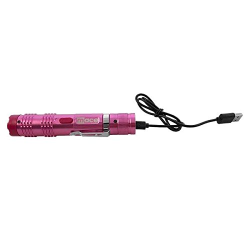 Mace Brand Compact Stun Flashlight, Features Powerful LED Light with 3 modes, Includes Belt Clip and Power Cord, Great for Self-Defense, Pink
