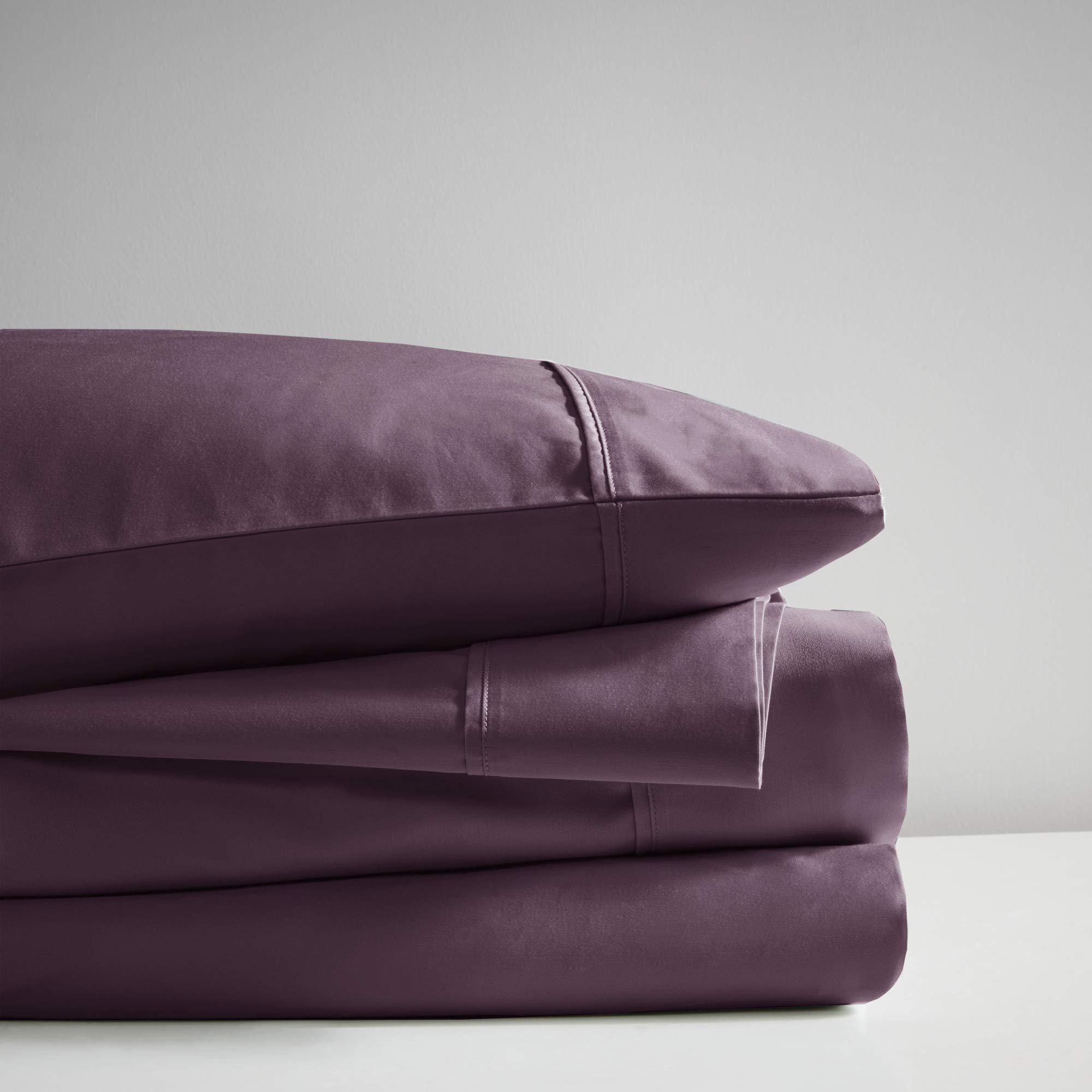 Madison Park 600 Thread Count Luxurious Hypoallergenic Ultra Soft Breathable 100% Pima Cotton 4 Piece Sheet Set, Queen, Plum