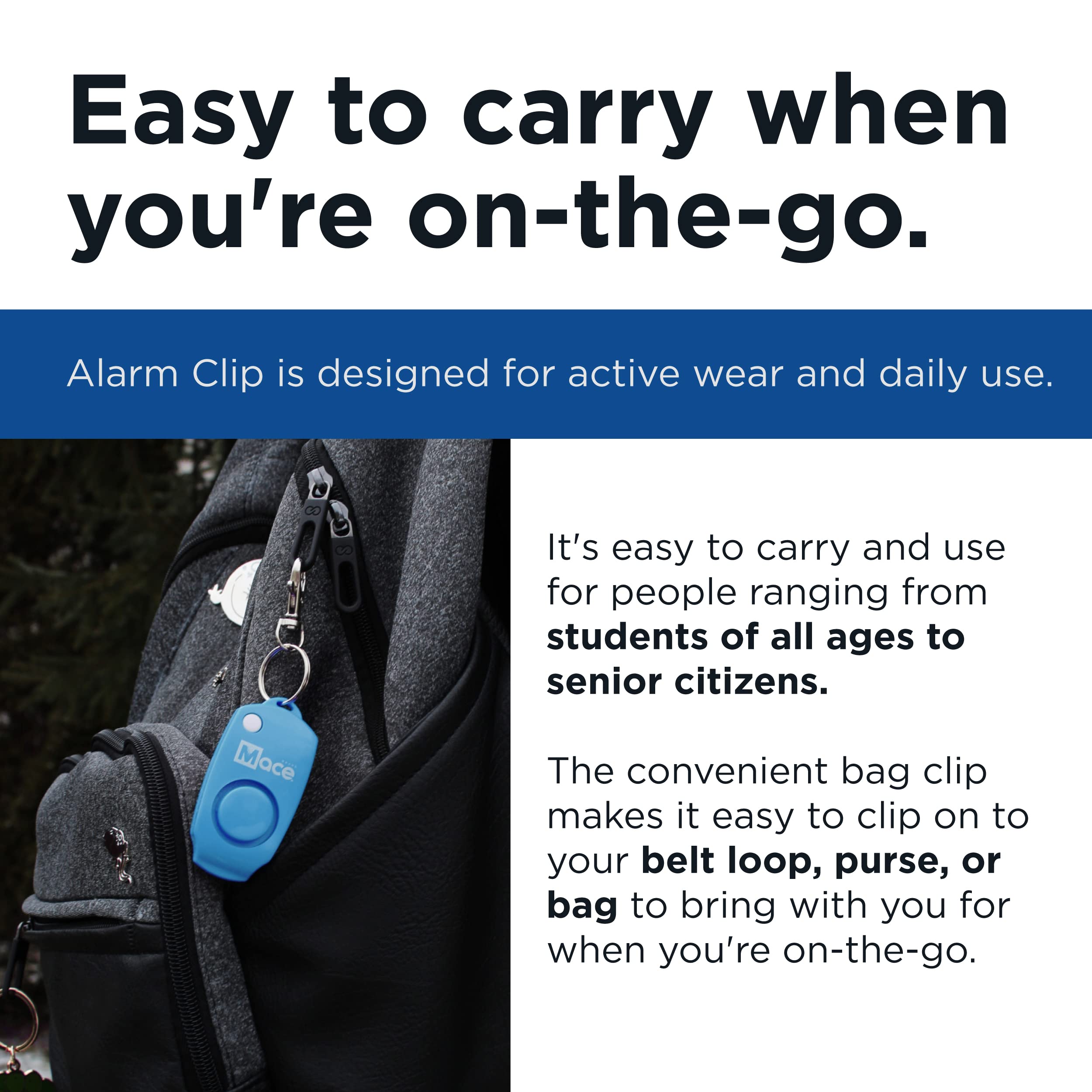 Mace Brand Personal Alarm Keychain, Emits Powerful 130dB Alarm, Includes Built-in Keychain and Backup Whistle, Batteries Included, Great for Self-Defense, Black