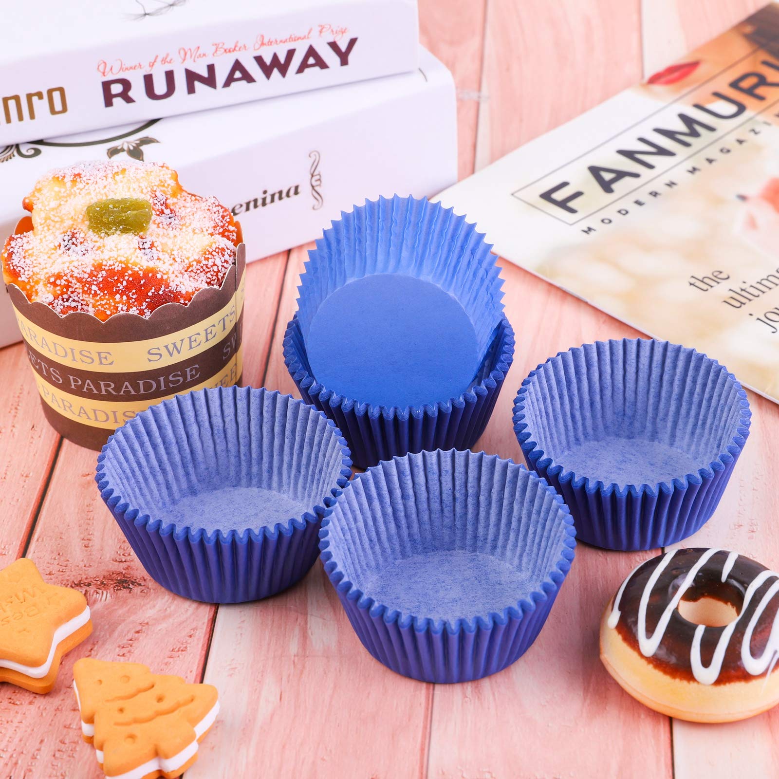 URATOT 100 Pieces Blue Cupcake Liners Cupcake Wrappers Baking Cups Cupcake Cases for Birthday, Wedding, Baby Shower, 2 Inches