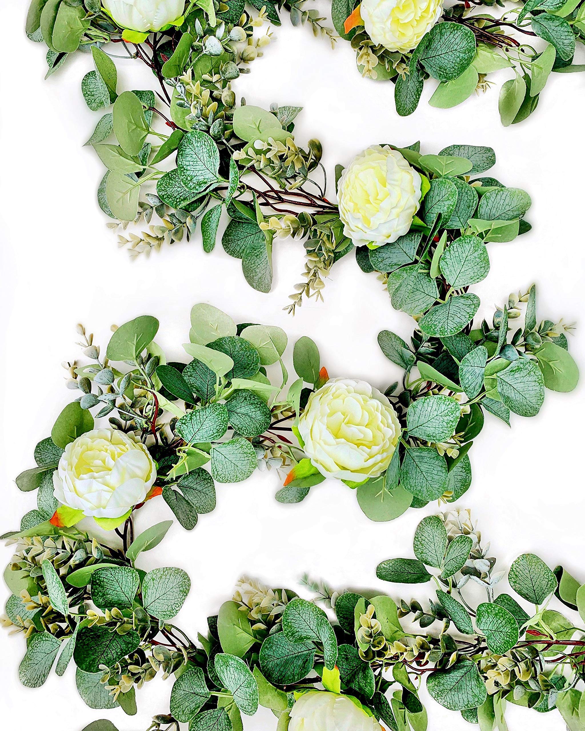 Luxury by Laura Lea Eucalyptus Garland with Peony Flowers - Full Realistic Silver Dollar & Twig Greenery, Perfect for Weddings, Mantel Decor, Home Decor, Table Runner