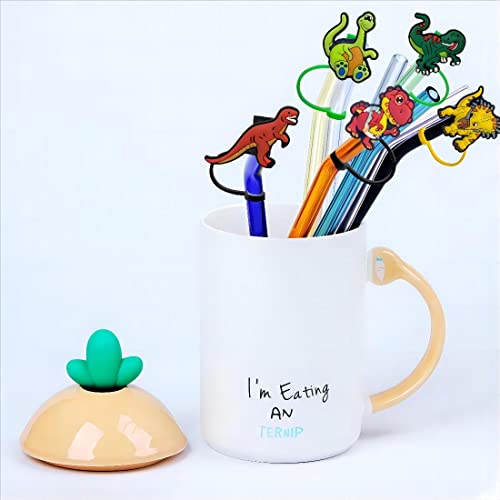 Straw Cover for Stanley Cups, 8pcs Dinosaur Straw Cover Cap - Reusable Dust-Proof Drinking Straw Tips Cover Fit for 6-8mm Straws for Starbucks Cups Tumbler Water Bottle Drink Condoms