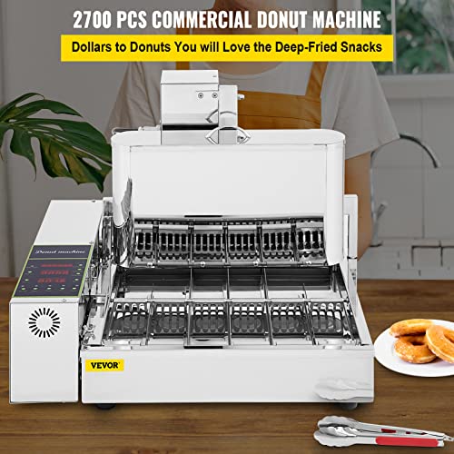 VEVOR 110V Commercial Automatic Donut Making Machine, 6 Rows Auto Doughnut Maker 9.5L Hopper, Intelligent Control Panel, Adjustable Thickness Donuts Fryer, 304 Stainless Steel