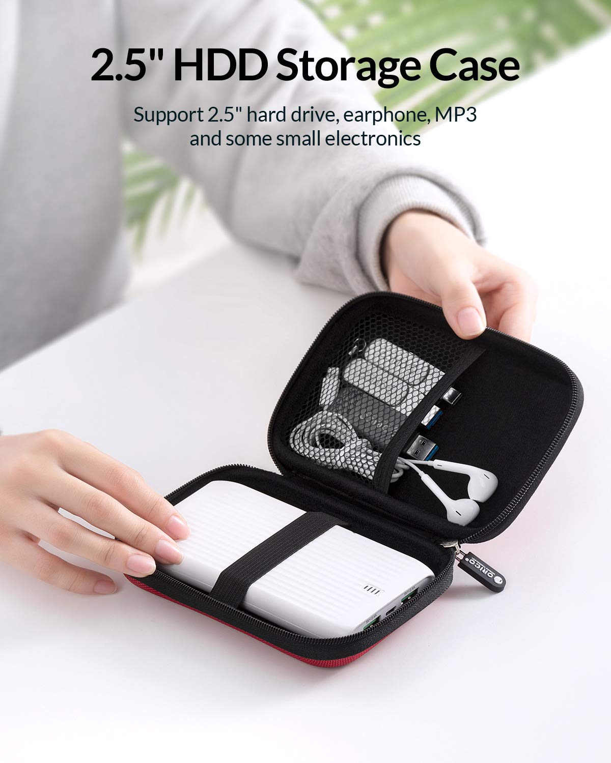 ORICO Hard Drive Case 2.5 inch External Drive Storage Carrying Bag Waterproof Shockproof with Inner Size 5.5x3.5x1.0inch for Organizing HDD and Electronic Accessories, Red(PHD-25)