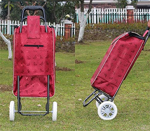 Shopping Trolley on Wheels Multi Function Shopping Cart High Capacity Steel Pipe Cart/Bag Car Luggage Cart/Collapsible Trolley Storage Hand Trucks,Red Wine ,