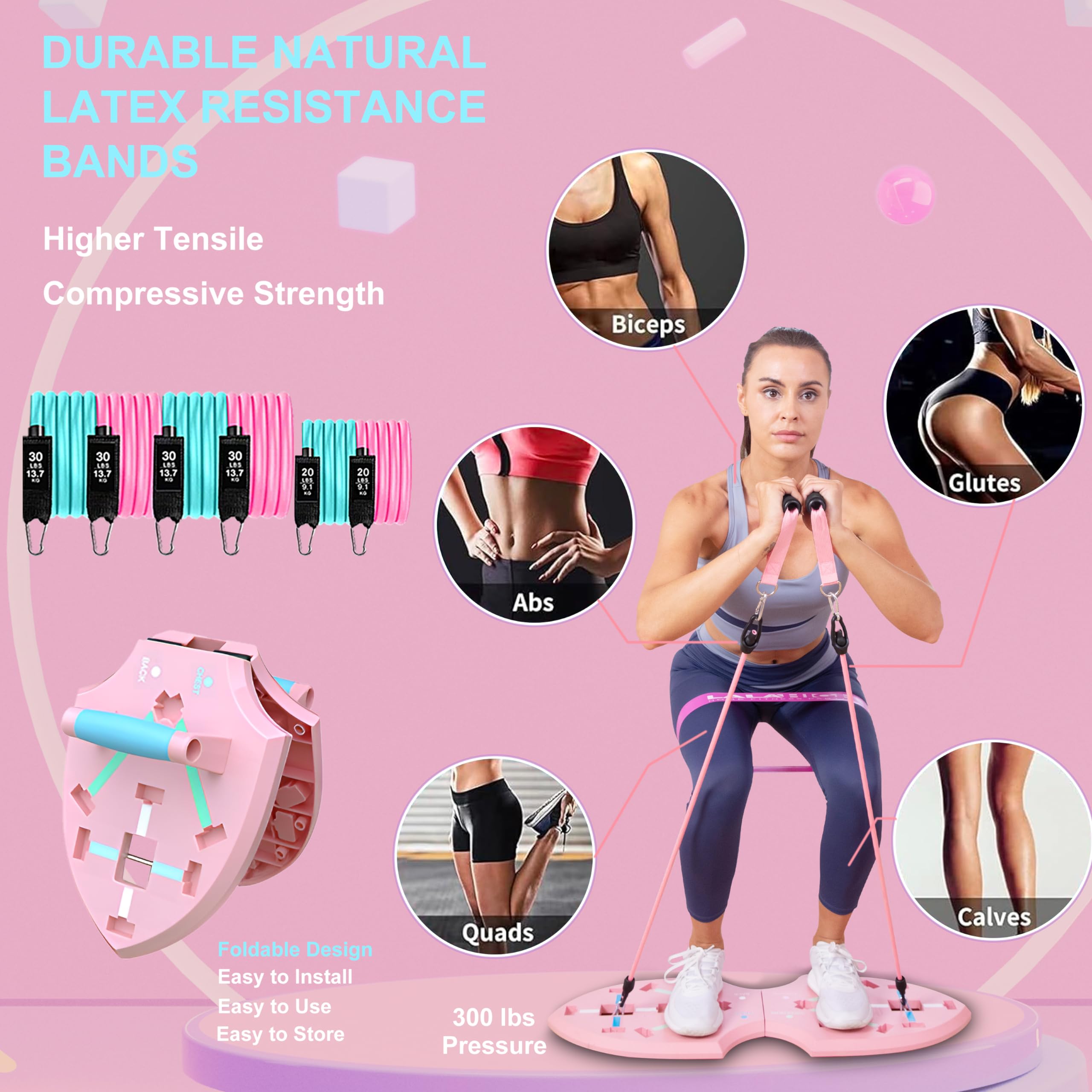 LALAHIGH Home Workout Equipment for Women, Multifunction Push Up Board, Portable Home Gym System with Resistance Bands,Ab Roller Wheel, and 20 Gym Accessories, Professional Strength Training Exercise