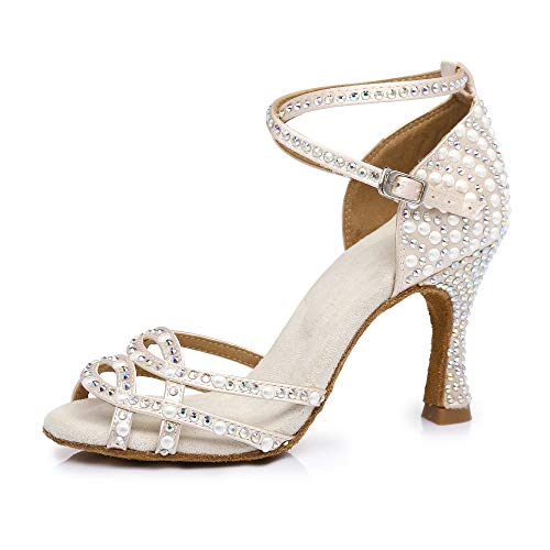 Pierides Women's Rhinestone Ballroom Dance Shoes Latin Performance Wedding Shoes for 1920s Party Shoes,2.75" Heel,11 US