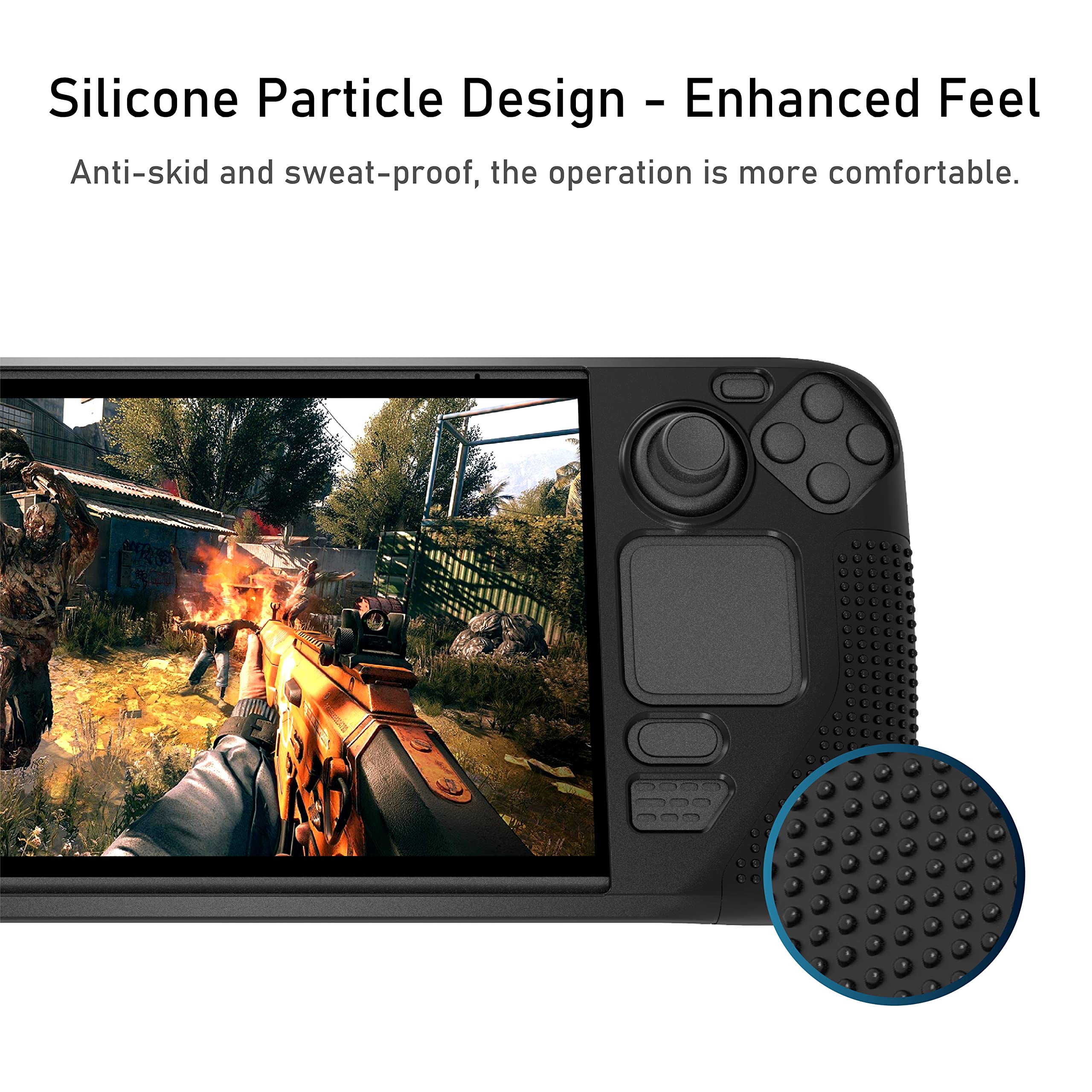 Protective Silicone Cover for Valve Steam Deck,Cenxaki Silicone Protective Case with Anti-Slip Particles - Black