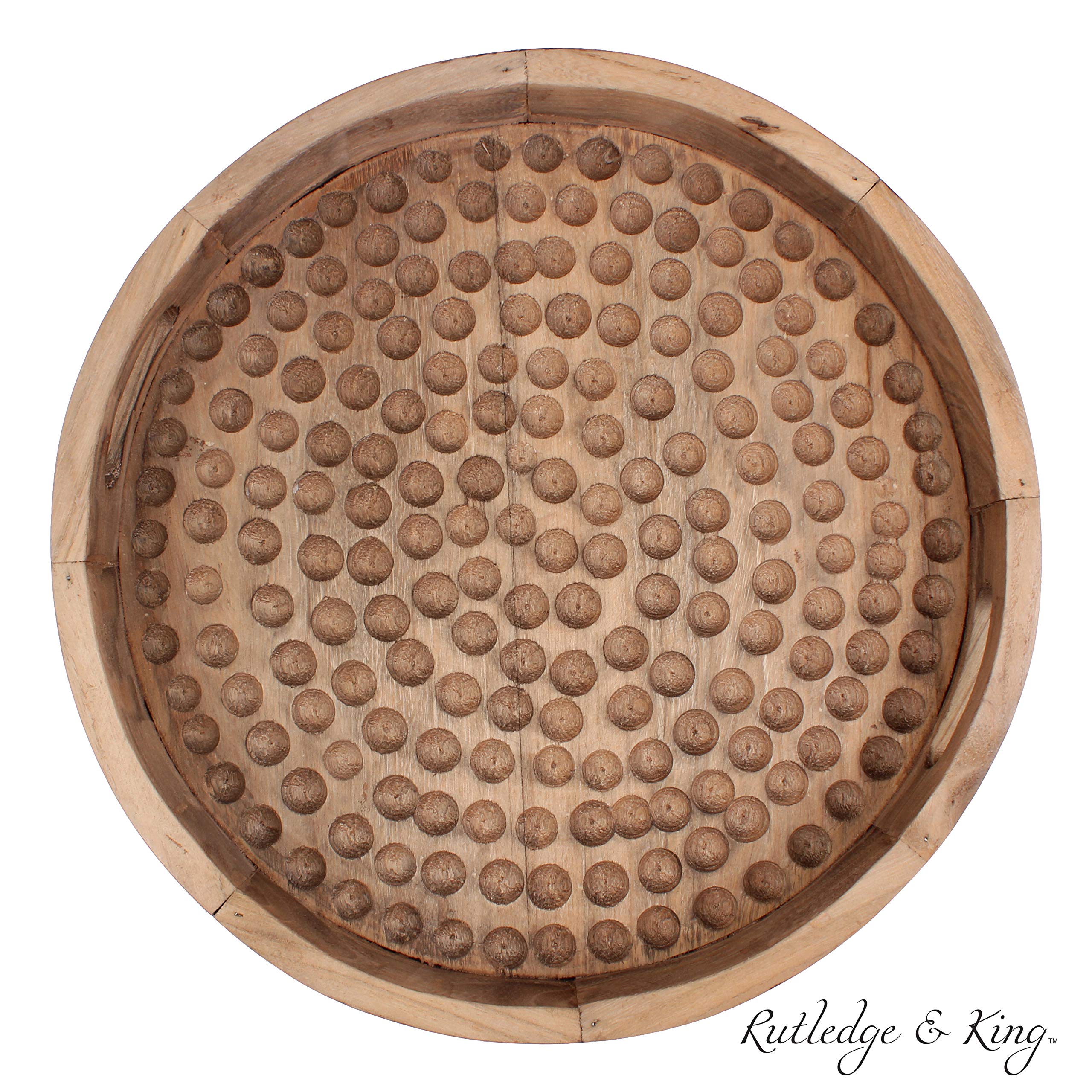 Rutledge & King Brighton Serving Tray - Ottoman Tray/Decorative Tray - Coffee Table Tray/Round Wooden Tray - Breakfast in Bed Tray with Handles - Rustic Wood Tray