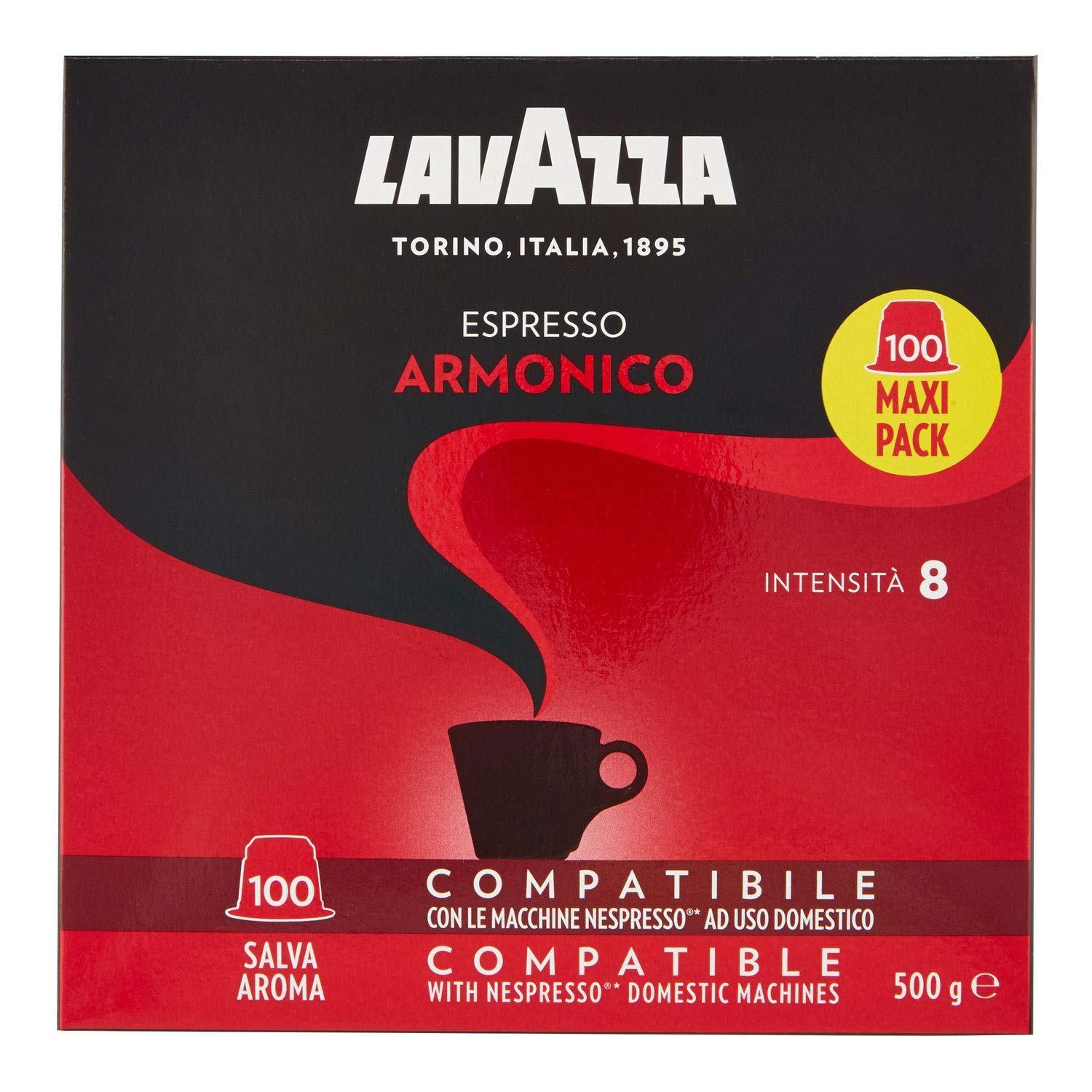 Lavazza Armonico Dark Roast Coffee Capsules Compatible with Nespresso® Original* Machines (Pack of 100)
