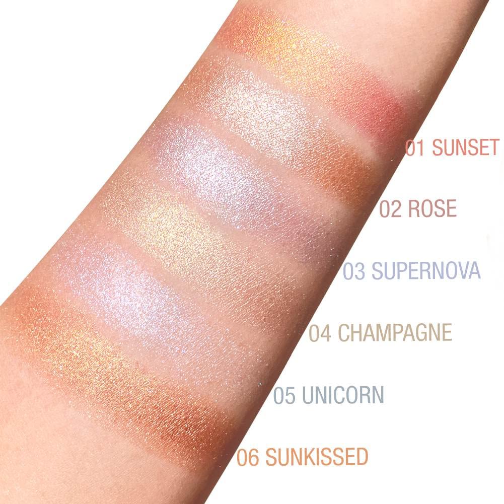 TINTARK Cream Highlighter Makeup Palette, Glow Highlighters Makeup Powder, Suit for Cheeks, Body, Eyeshadow, Silver Light Pink Rose Gold Purple Champagne, Vegan, Talc Free (03)