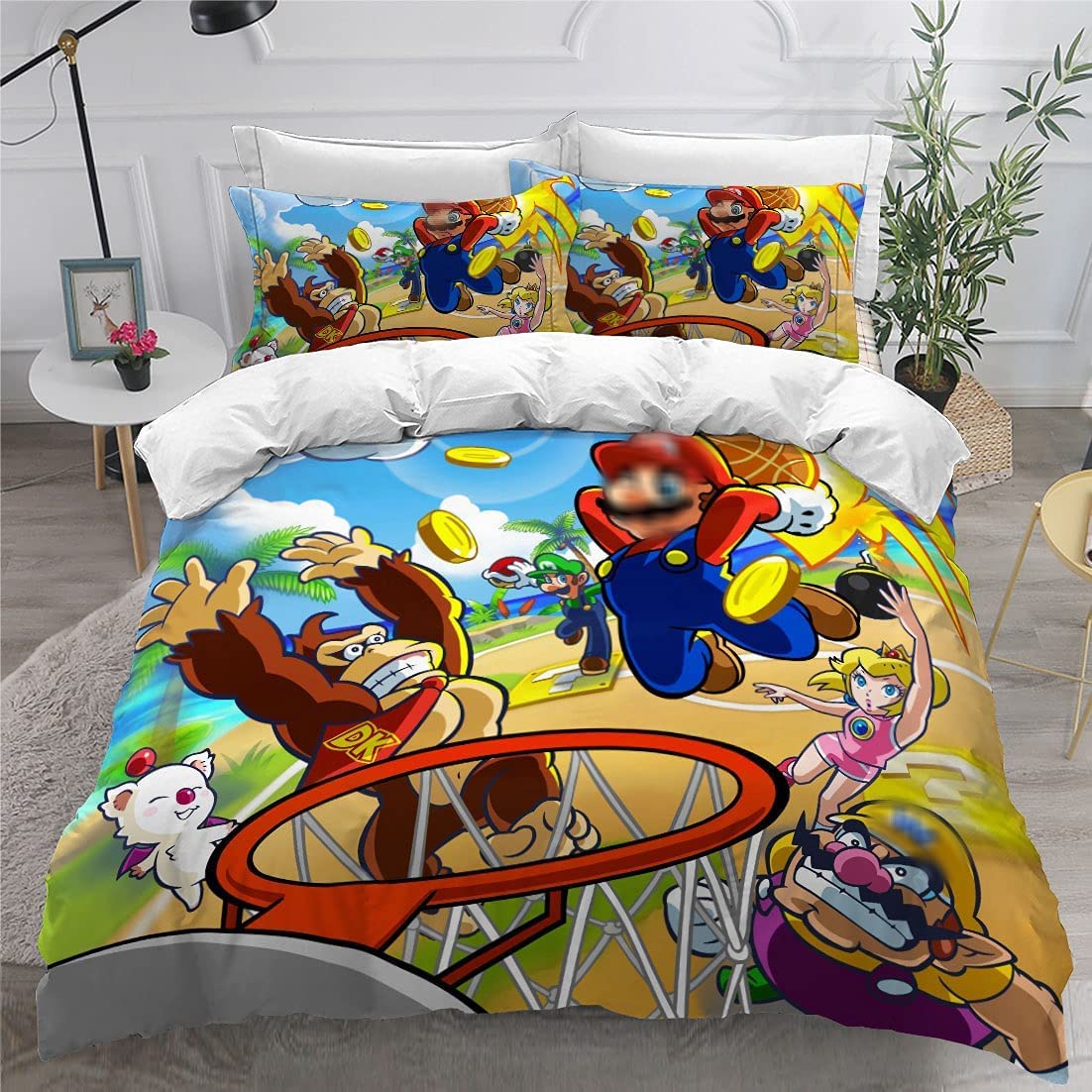 LARIAU Cartoon Duvet Cover,Game Characters Super Bros 3D Print Bedding Twin 3 Piece Sets for Kids Boys, Lightweight Soft Microfiber Quilt Set with Matching Pillowcase Ma2