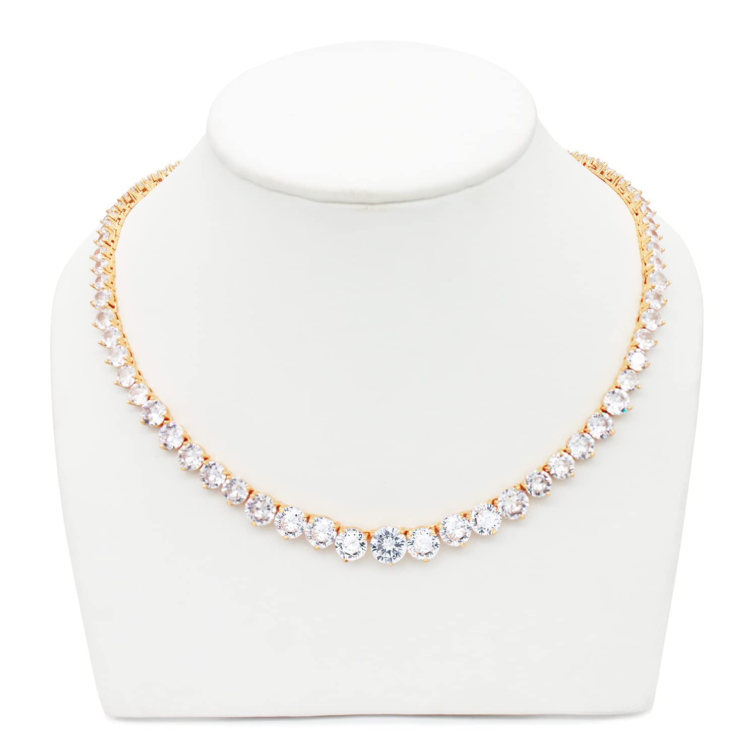 Lavencious Tennis AAA CZ Necklace Bling Rhodium Plated Statement Jewelry 16"