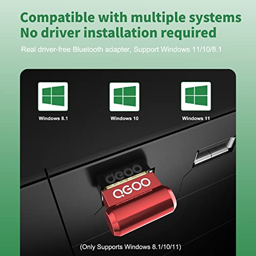 USB Bluetooth Adapter for PC - QGOO Bluetooth Dongle 5.3 EDR, Wireless Bluetooth Receiver for Desktop Computer Laptop Bluetooth Windows 8.1/10/11(red-013)