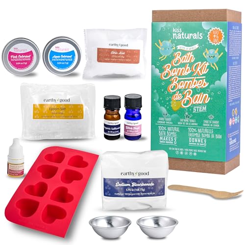 Kiss Naturals - Bath Bomb Making Arts & Crafts Kit with Organic Ingredients - includes Witch Hazel, Natural Fragrances, Silicone Molding Tray - Make 8 Fizzing Bath Bombs - Gift Kit for Boys & Girls