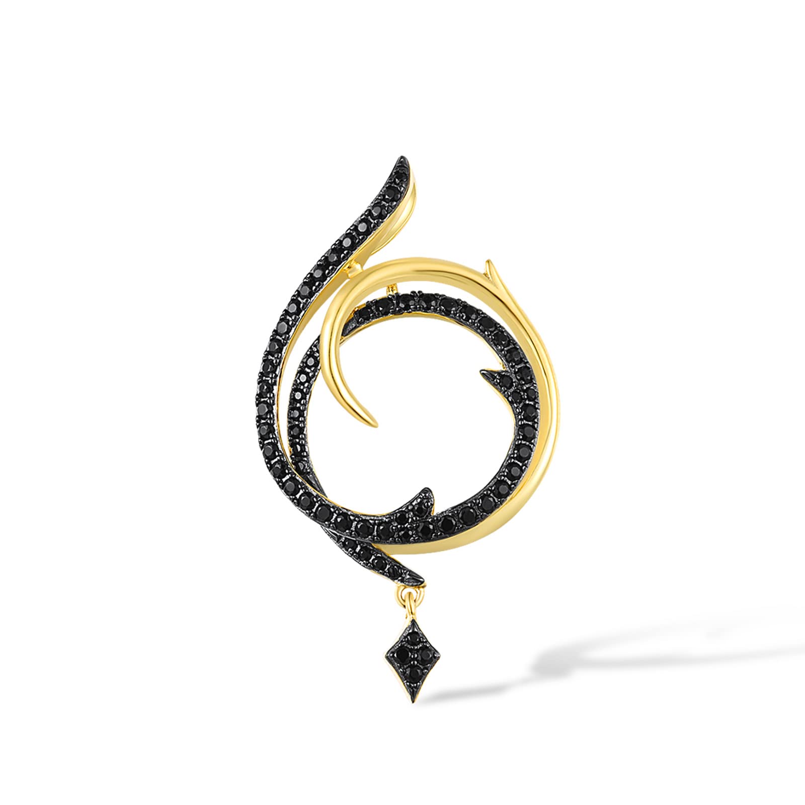Santuzza 925 Sterling Silver Swirl Gemstone Pendant Black Spinel 14K Yellow Gold Plated Round Pendants for Women