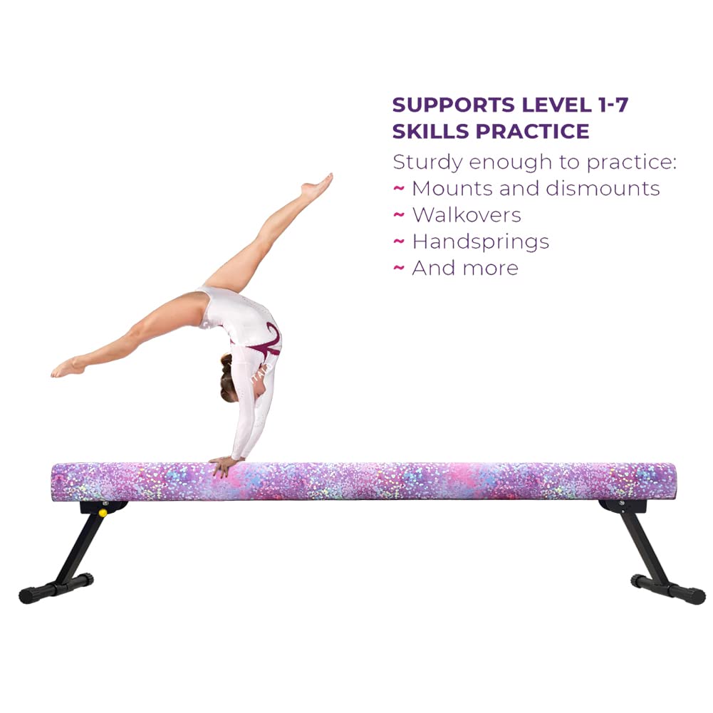 Sealoha 8ft Adjustable&Foldable Balance Beam,High-Low Floor Beam Suede Gymnastics Equipment,No Tool Require,Gymnastics Beam for Training,Physical Therapy and Professional HomeTraining (Polychrome)