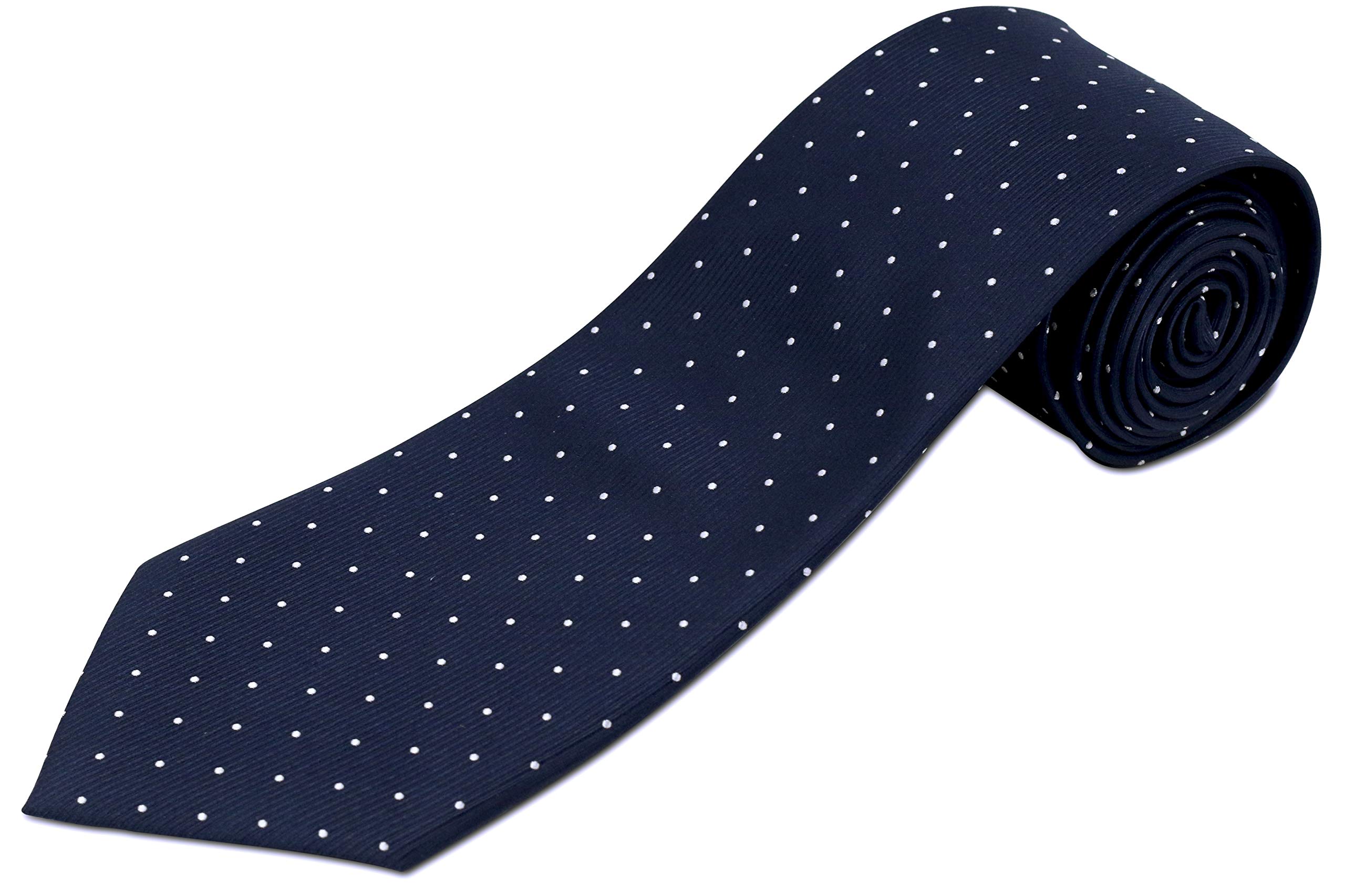 Long Tie Store Classic Polka Dot Silk Neckties for Men | 3.75 Inches Wide, 63 Inches XL (Navy Blue)