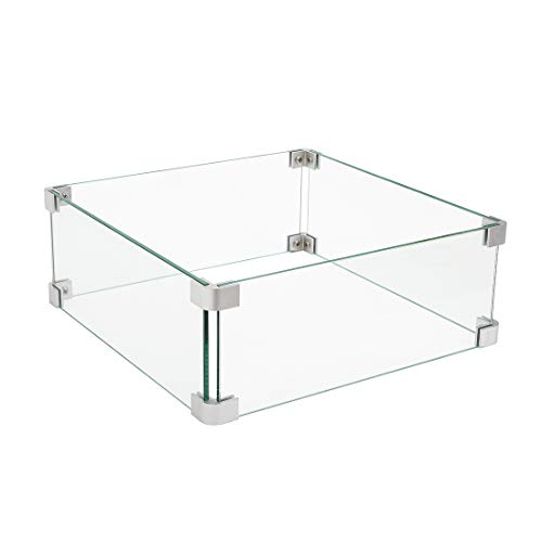 SUNBURY Glass Wind Guard Fence, 21.5 x 21.5 x 5.5 Inch Square Fire Table Accessory Shield