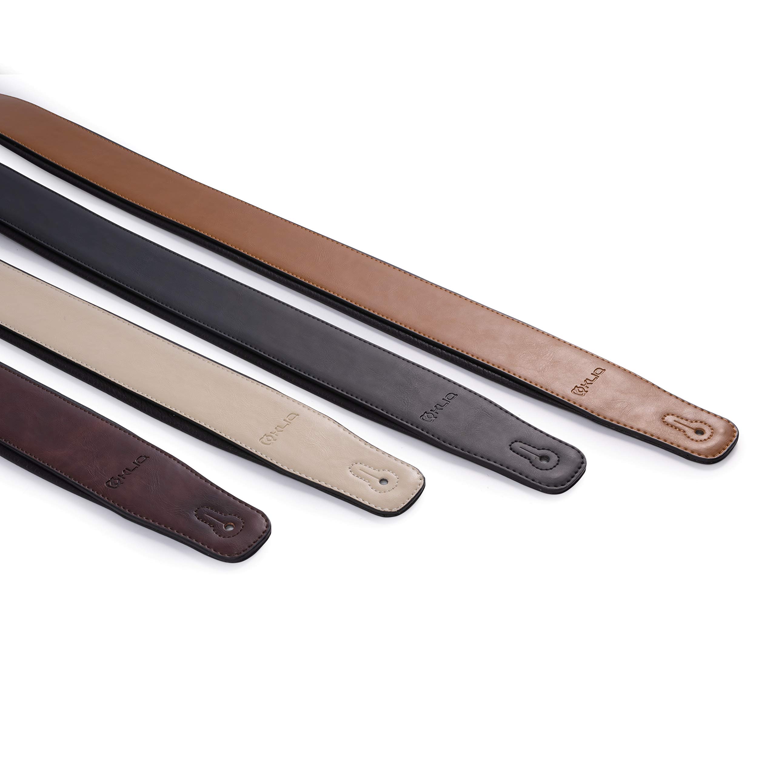 KLIQ Premium Padded Leather Guitar Strap for Bass & Electric Guitar with 3" Wide Pad and Adjustable Length from 41" to 54", Auburn