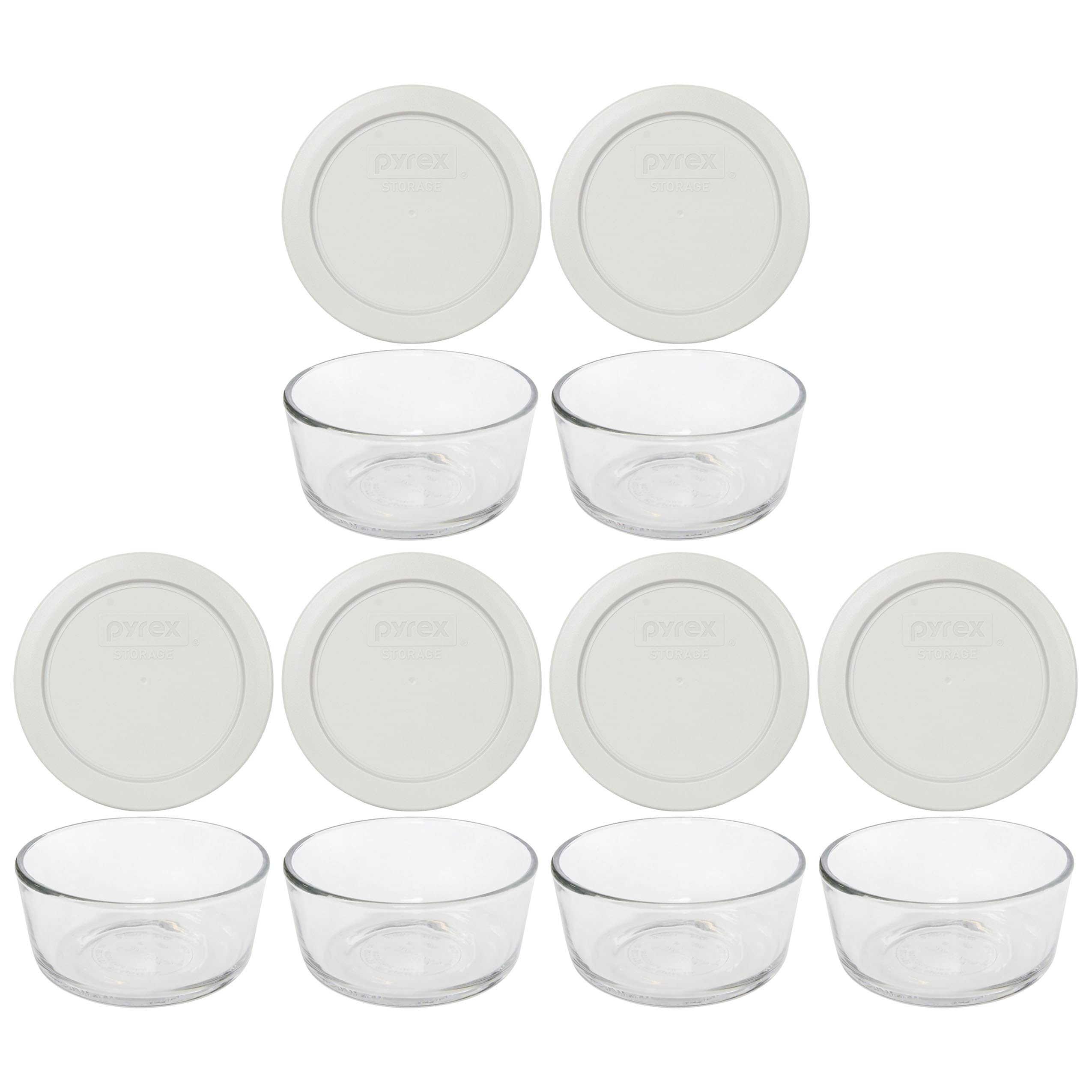 Pyrex (6 7200 Glass Bowls & (6) 7200-PC Sleek Silver Lids Made in the USA