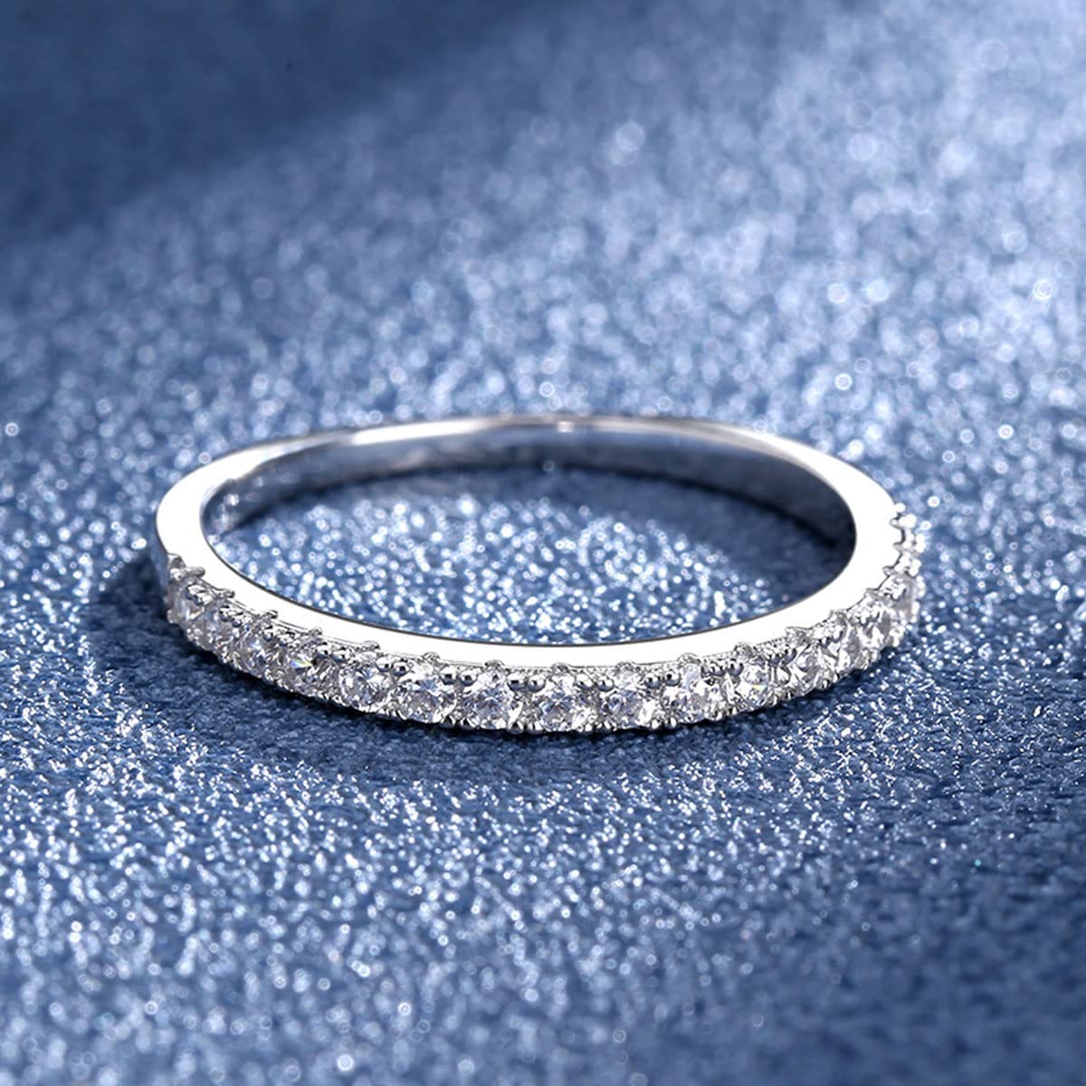 SKYFUN Moissanite Half Eternity Ring for Women, 925 Sterling Silver Wedding Band, D Color Faux Diamond Stackable Eternity Bands Anniversary Rings for Women 5.5